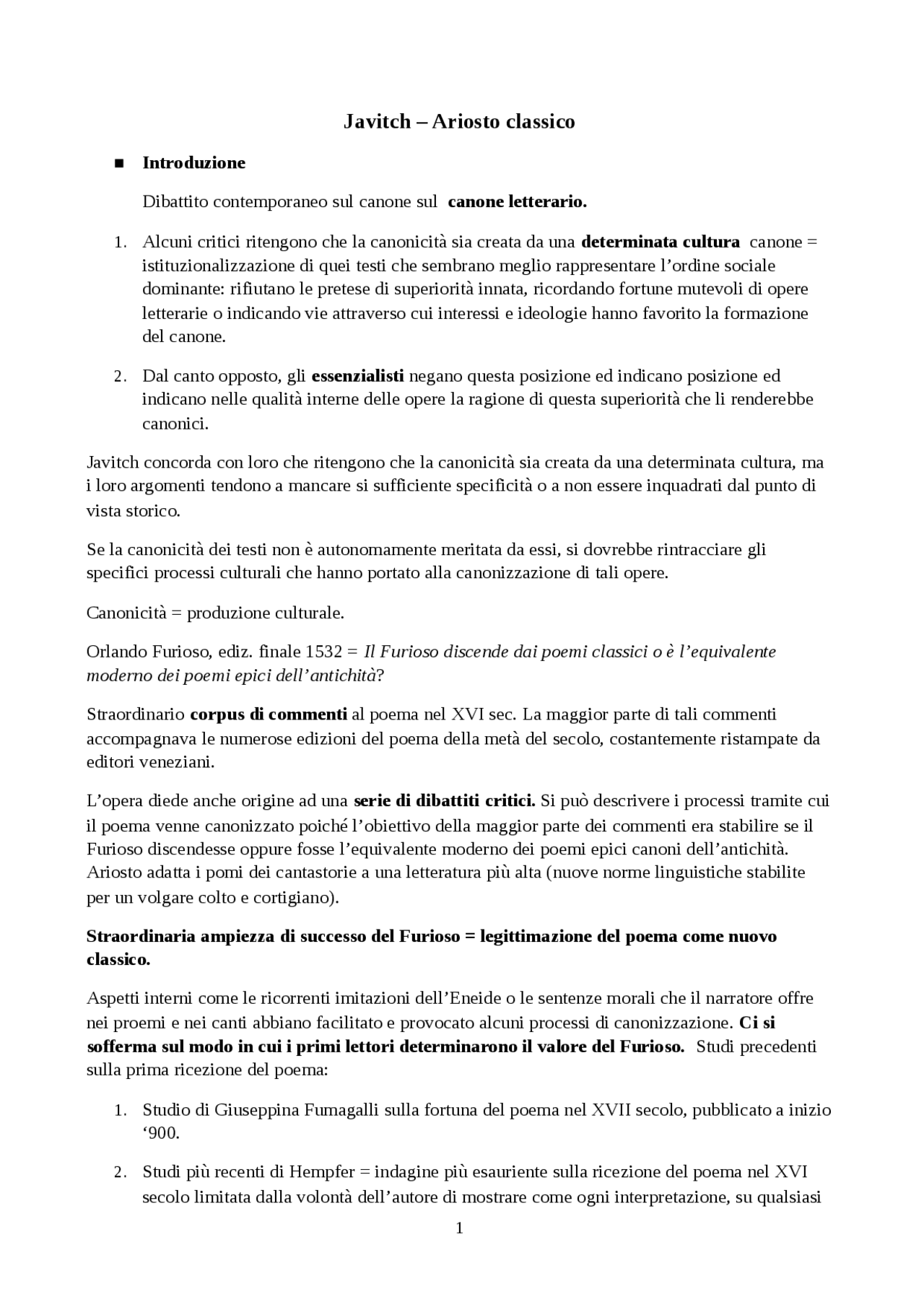 Riassunto Javitch Ariosto Classico Docsity