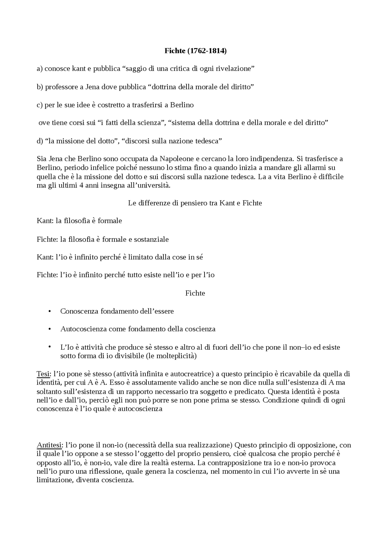 Appunti Su Fichte Appunti Di Filosofia Docsity