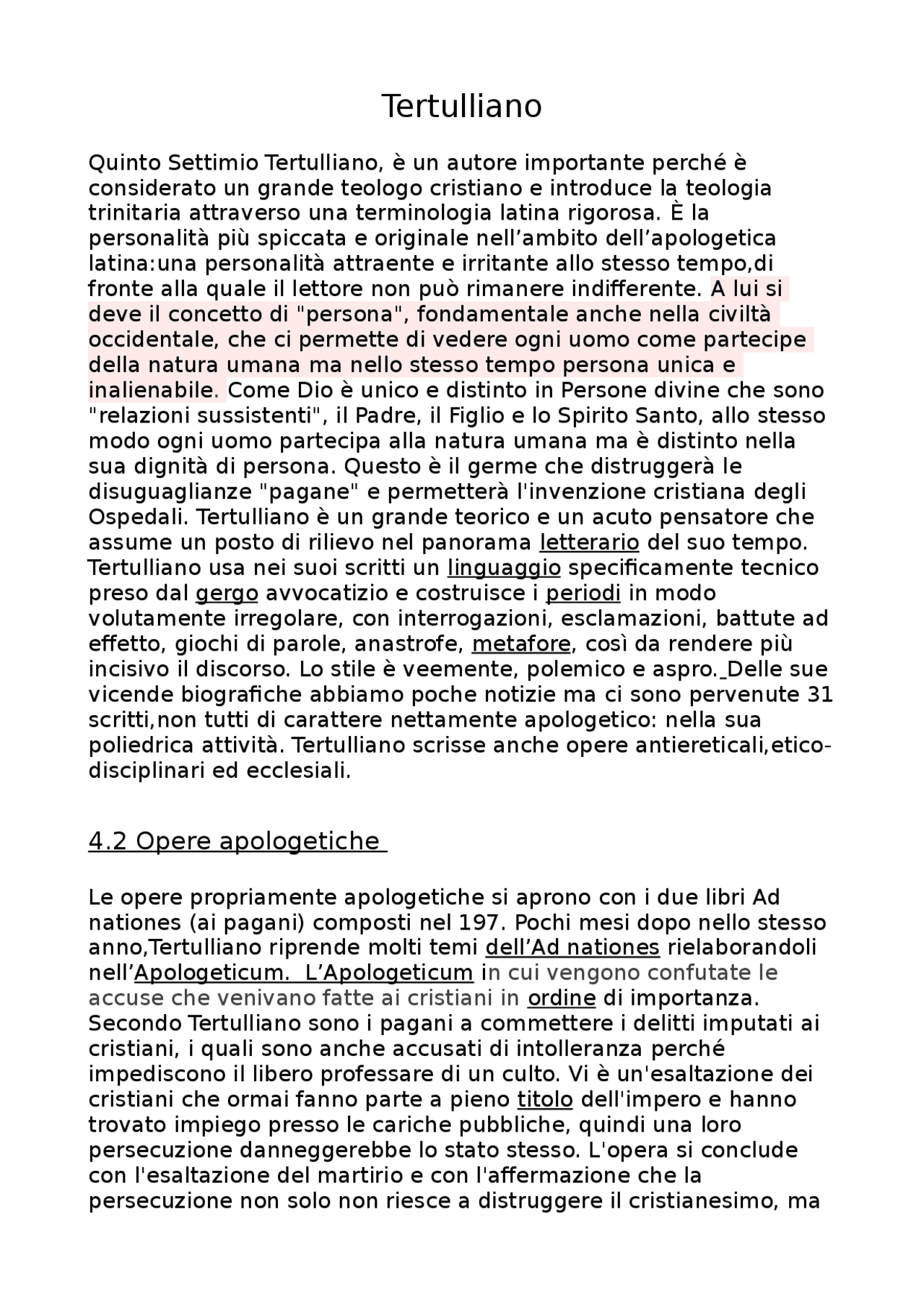 Tertulliano | Appunti di Italiano | Docsity