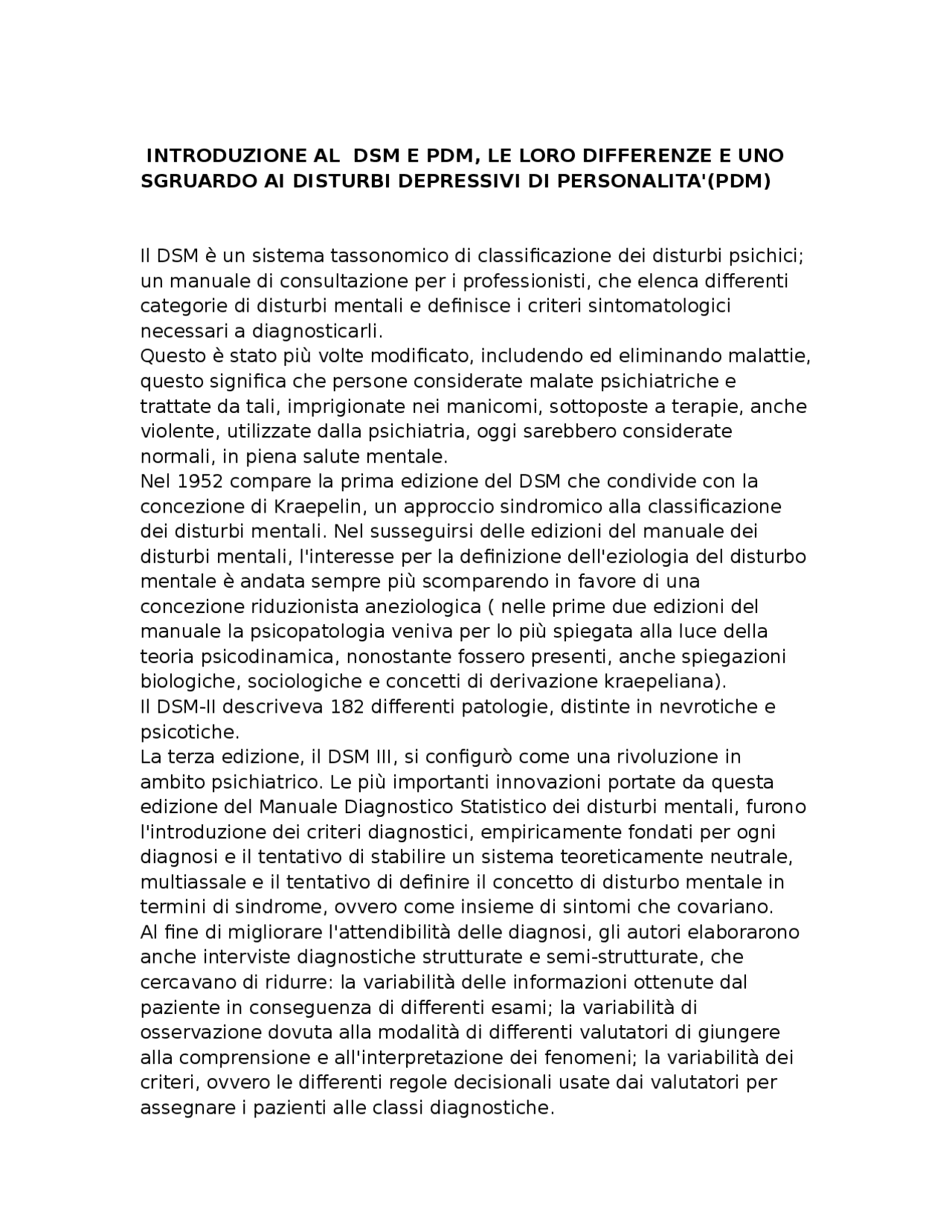Dsm E Pdm Differenze Appunti Di Psicopatologia Docsity