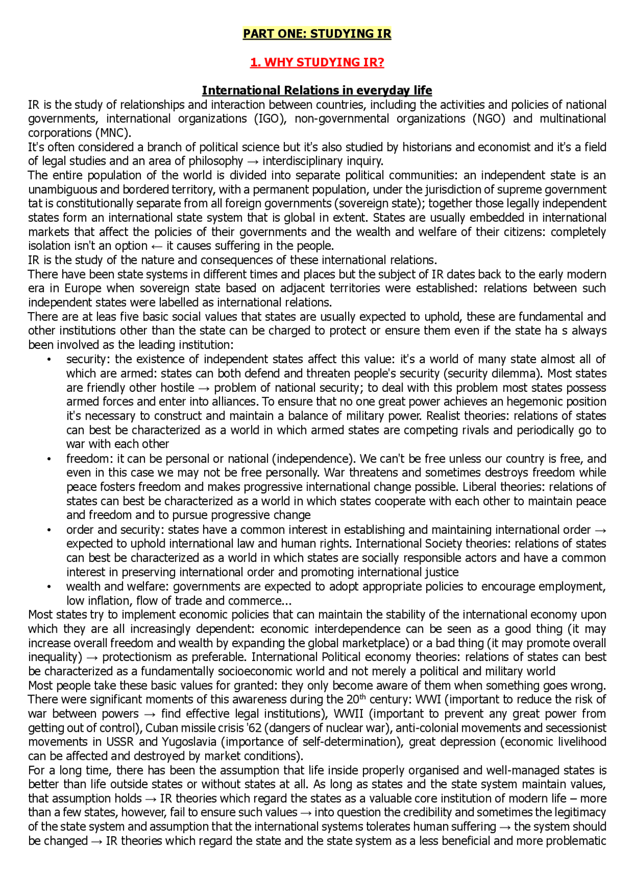 Riassunto Introduction to International Relations: theories and approaches, Jackson Sorensen ...