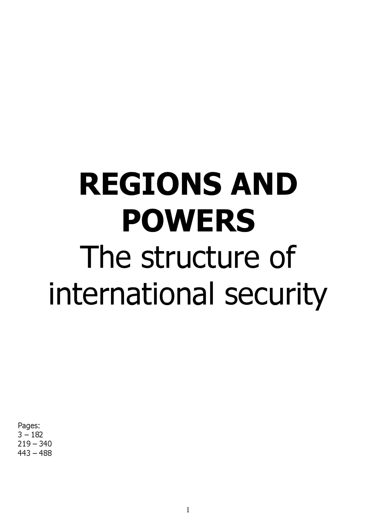 Riassunto Regions and Powers: the structure of international security ...