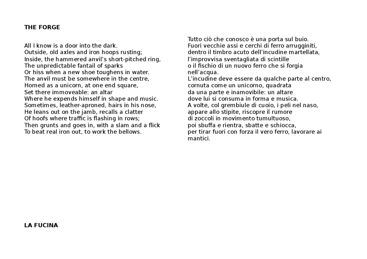 Traduzione The forge, Seamus Heaney | Traduzioni di Letteratura Inglese ...