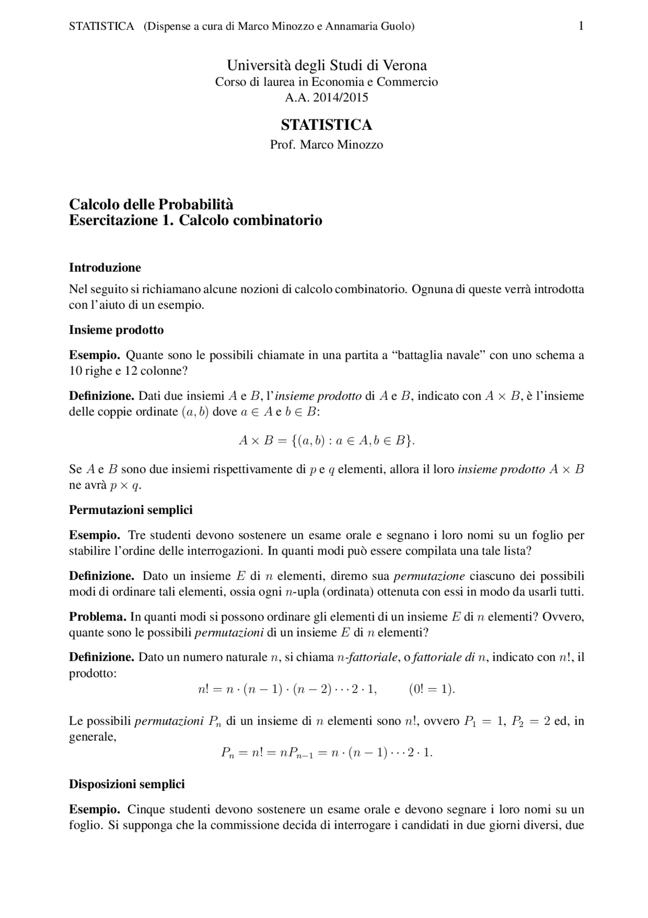 Esercizio Sul Calcolo Combinatorio Docsity