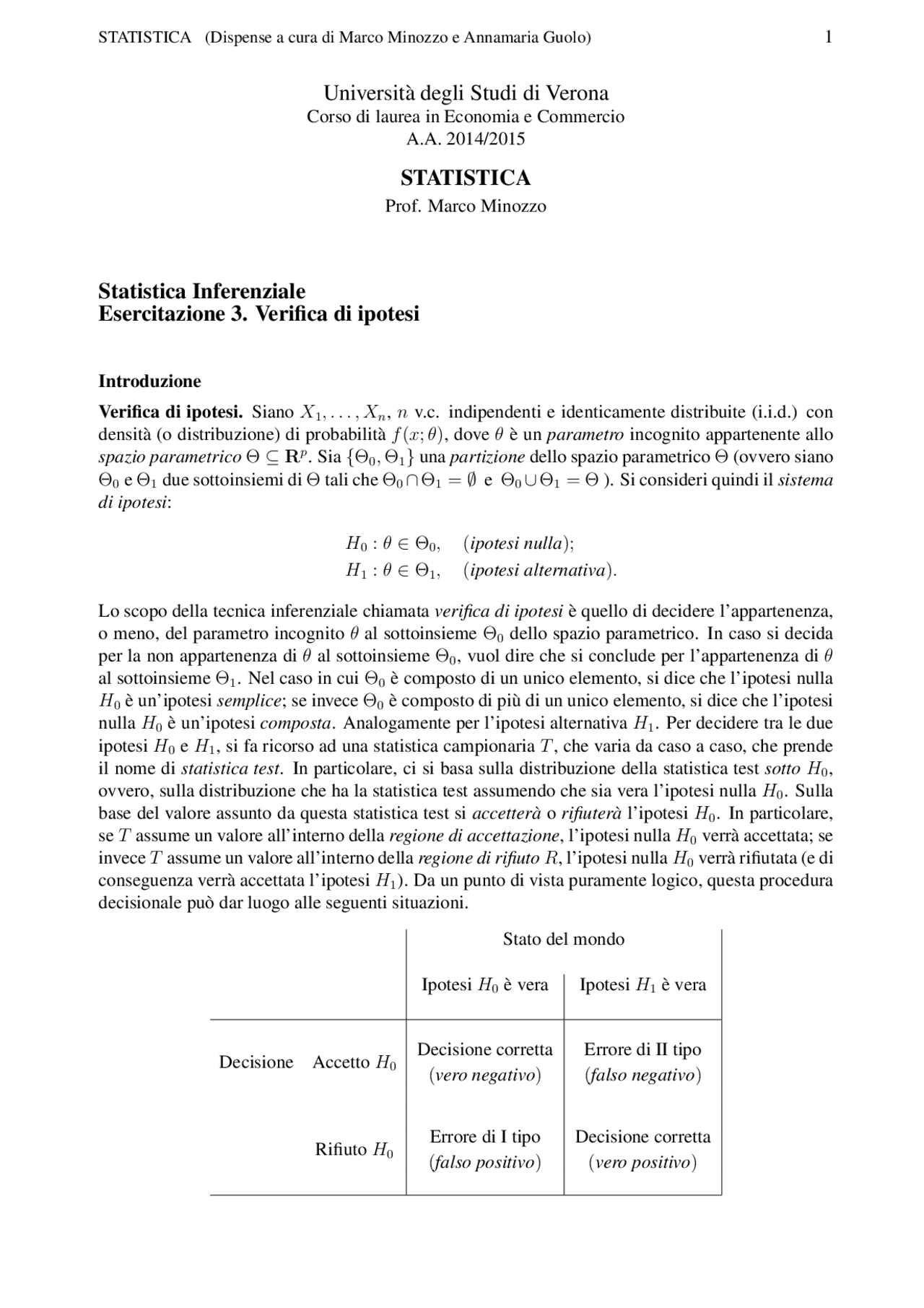Appunti Di Statistica Verifica Di Ipotesi Docsity