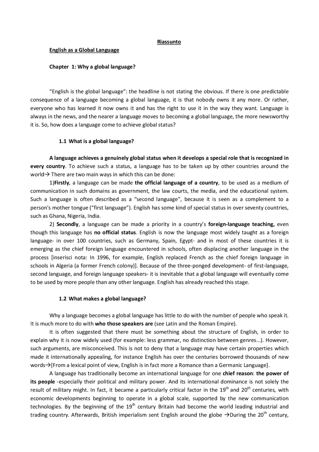 Riassunto English As a Global Language di David Crystal - Docsity