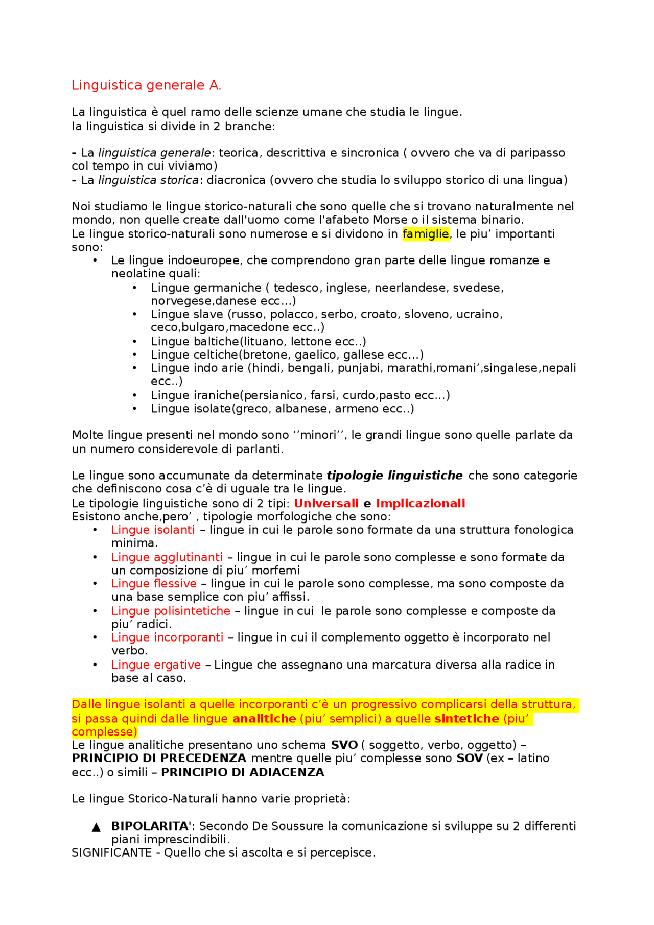 Riassunto Linguistica Generale A Docsity