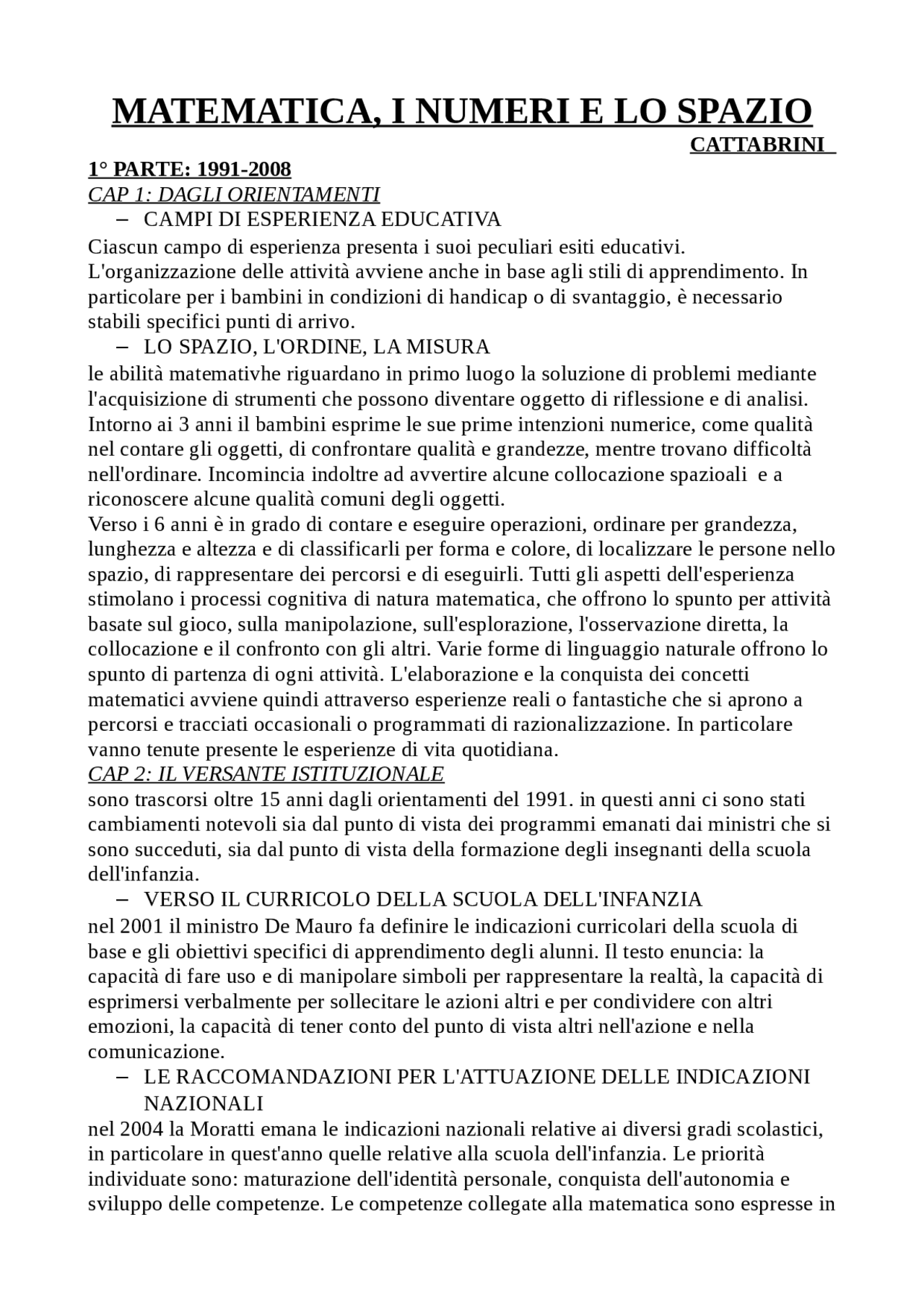Riassunto Matematica I Numeri E Lo Spazio Cattabrini Docsity