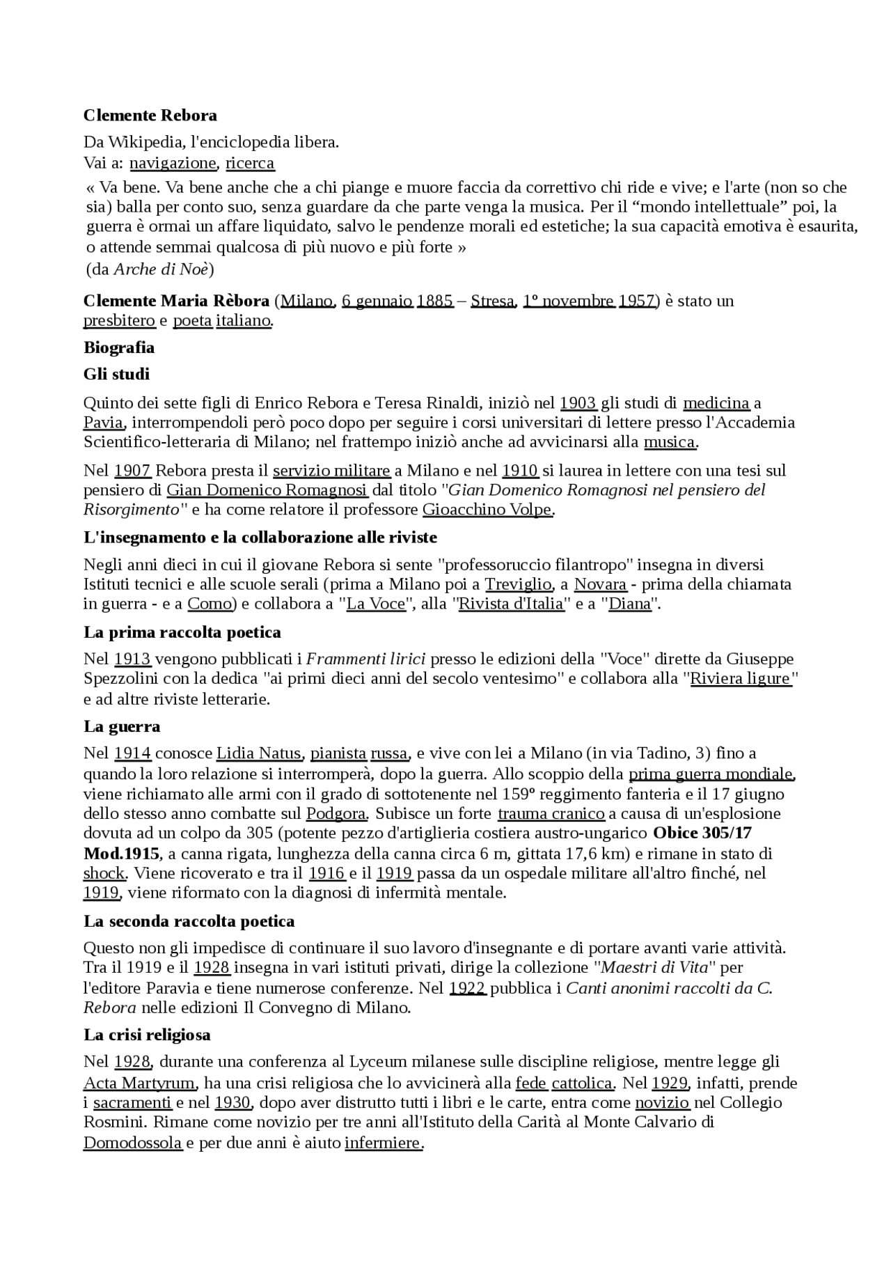 Appunti su Clemente Rebora - Docsity