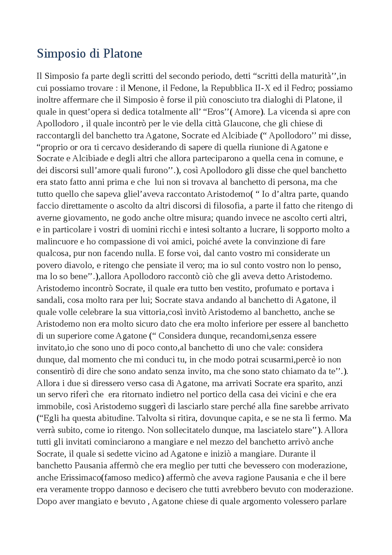 Simposio Di Platone Docsity