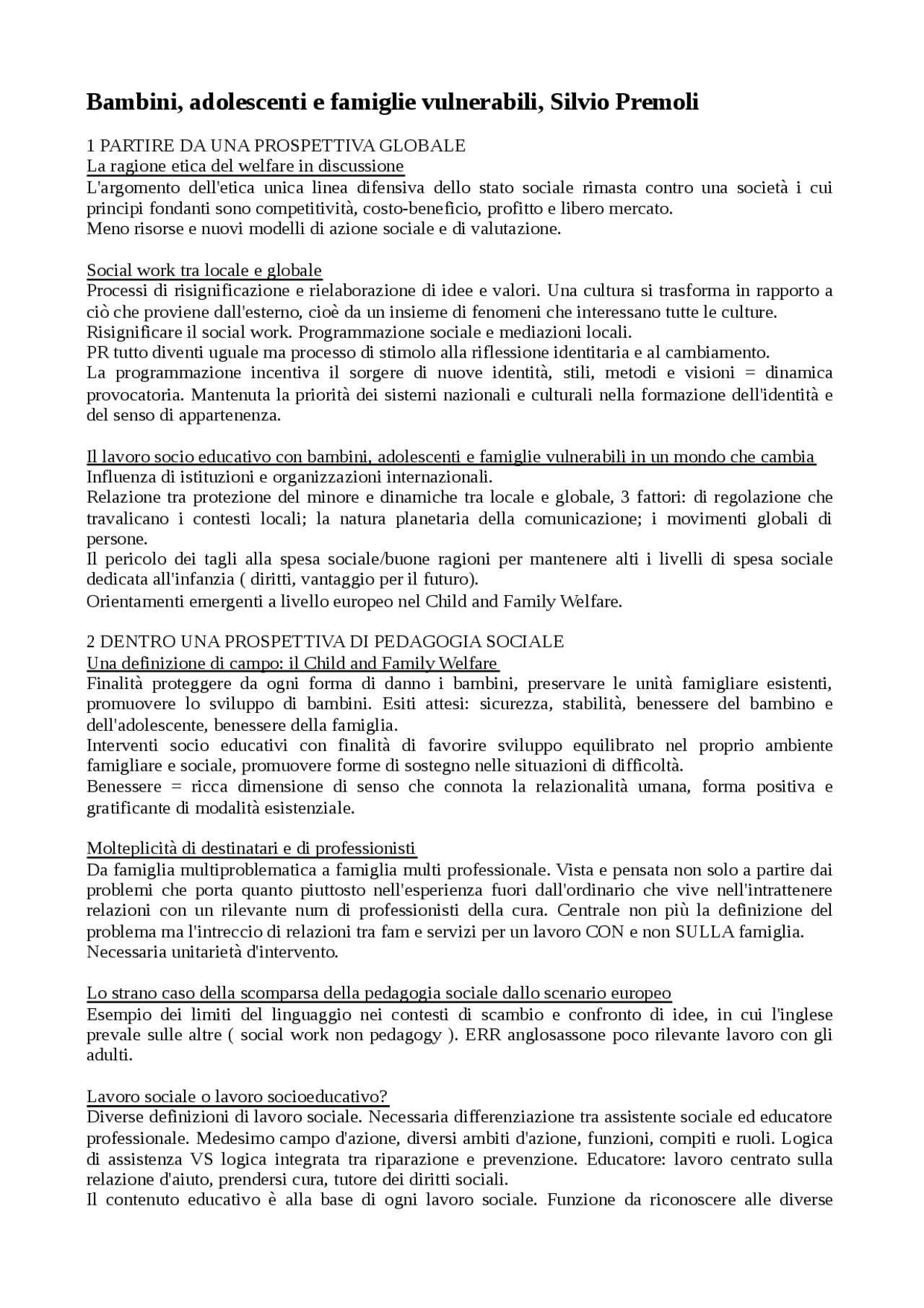 Riassunto Bambini Adolescenti E Famiglie Vulnerabili Silvio Premoli