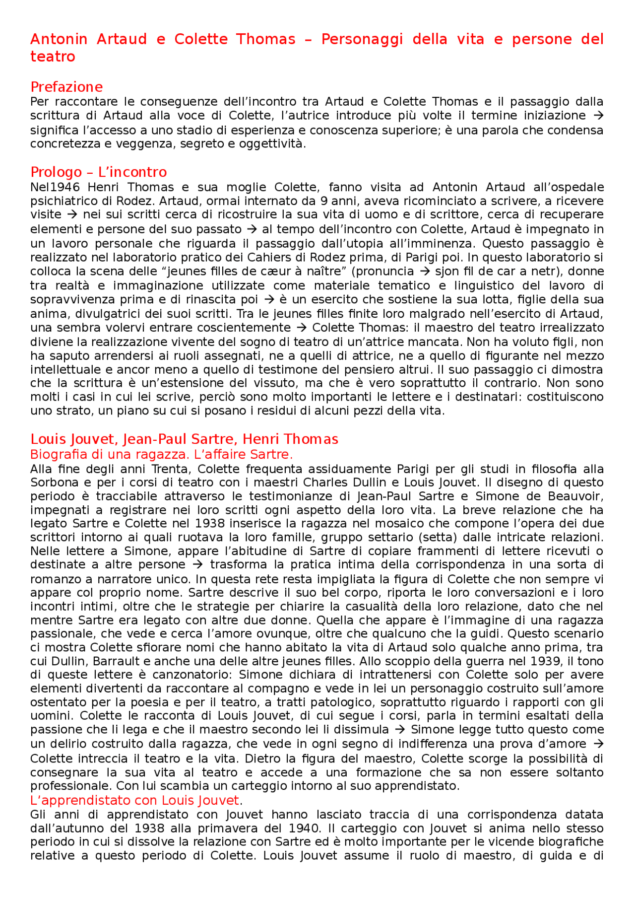 Antonin artaud e Colette Thomas - Docsity