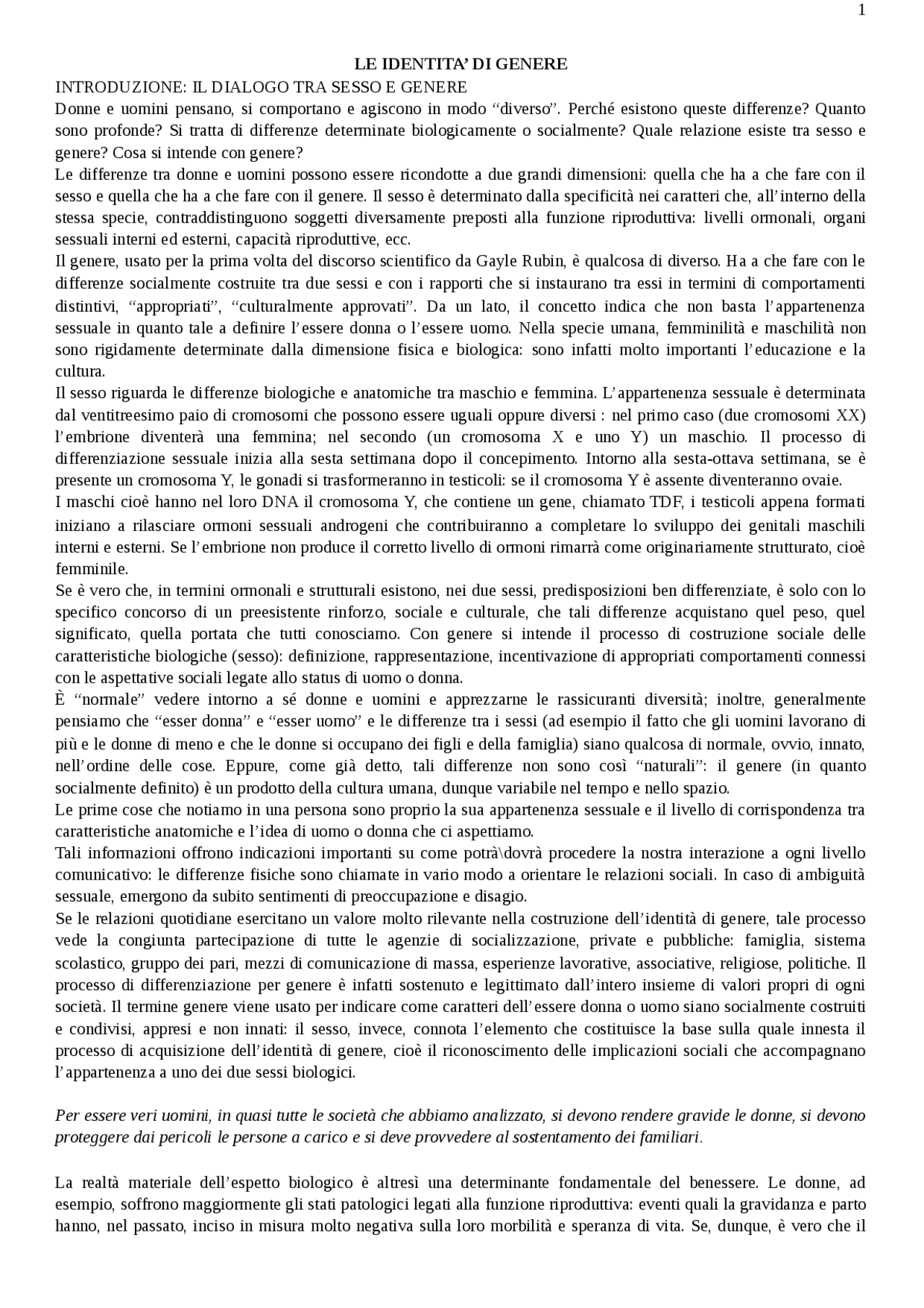 Le Identità Di Genere Docsity