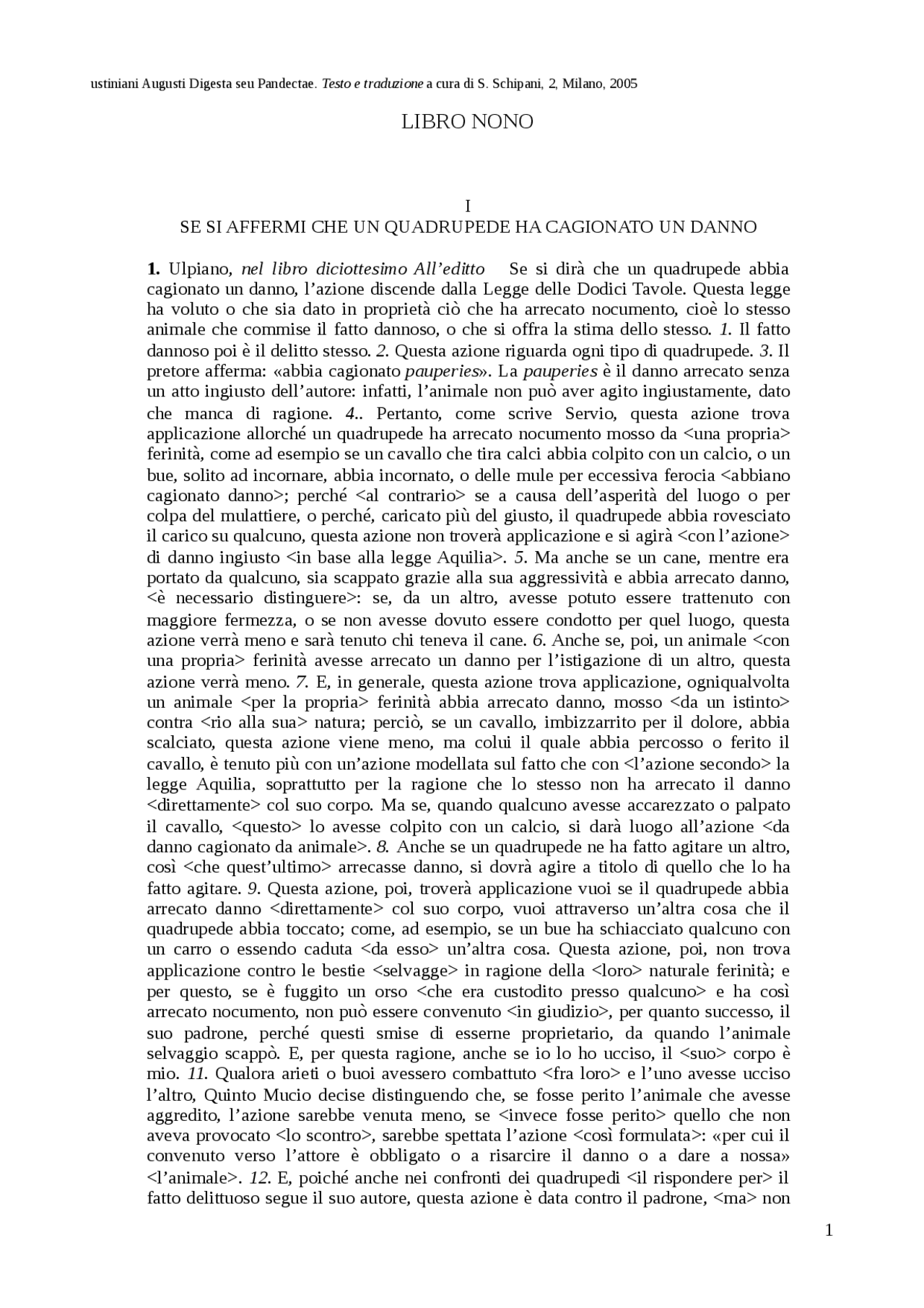 Libro 9 digesto traduzione | Traduzioni di Diritto Romano | Docsity