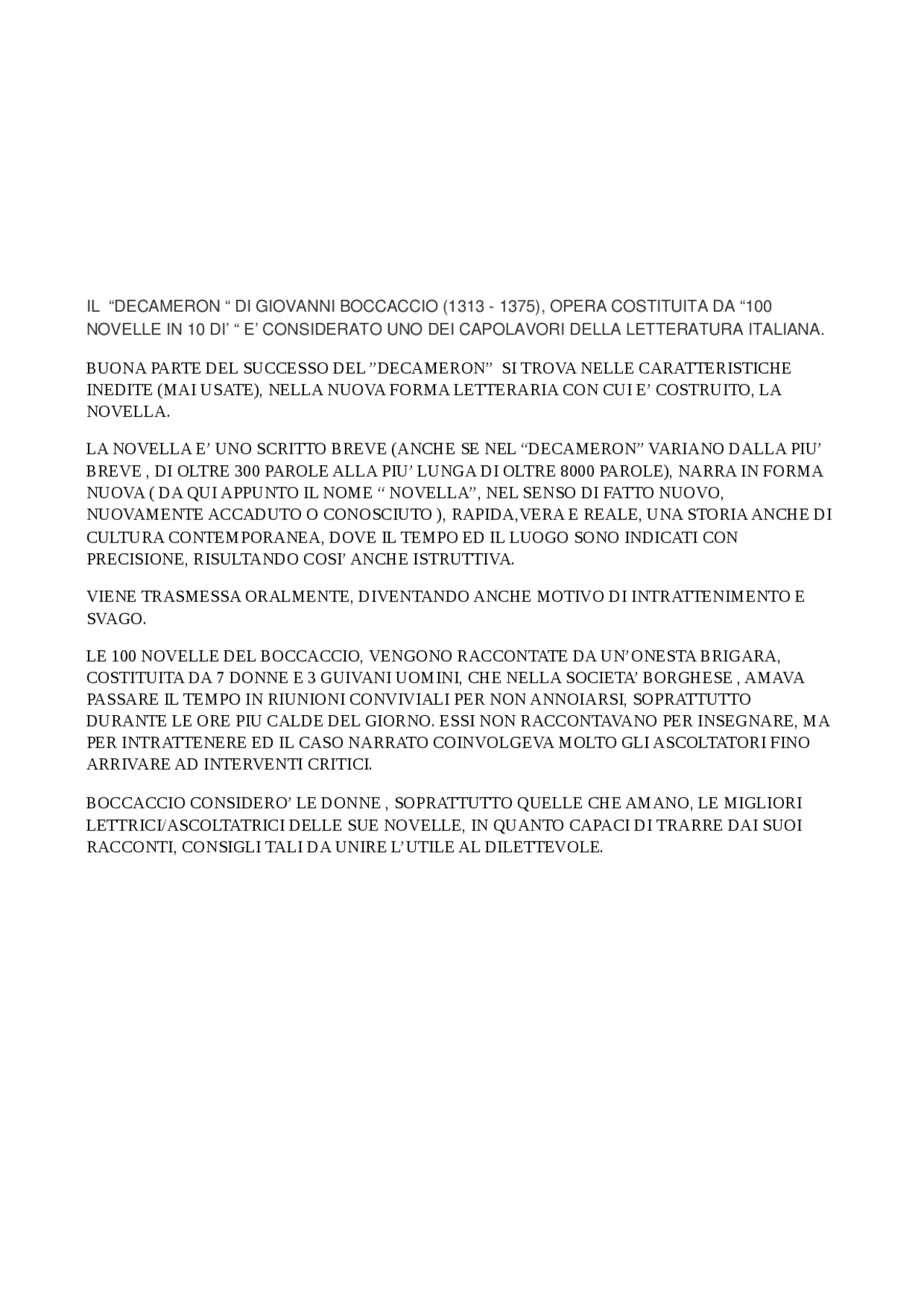 Il decameron schema riassuntivo | Schemi e mappe concettuali di ...