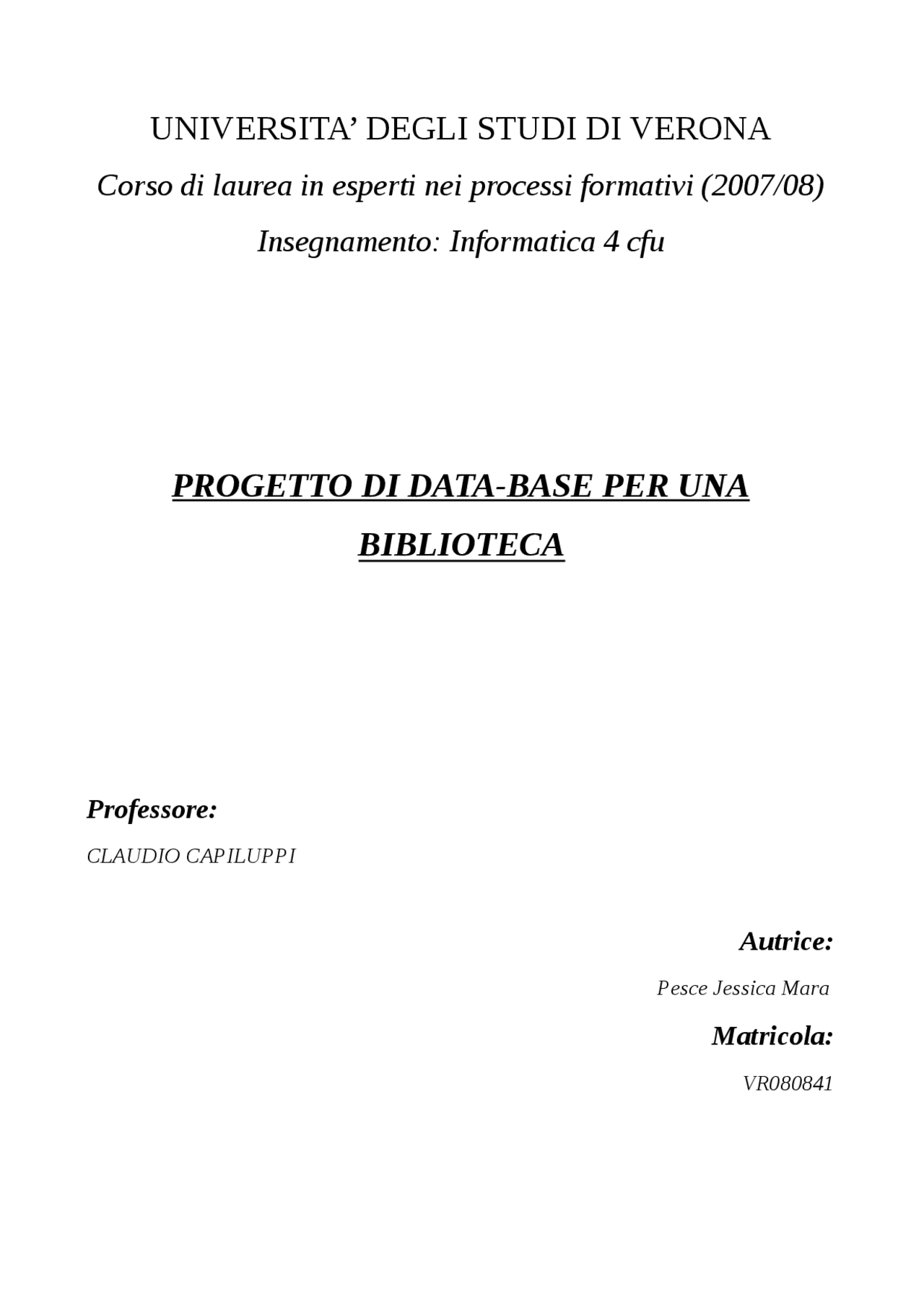 Progettazione Di Un Database Docsity