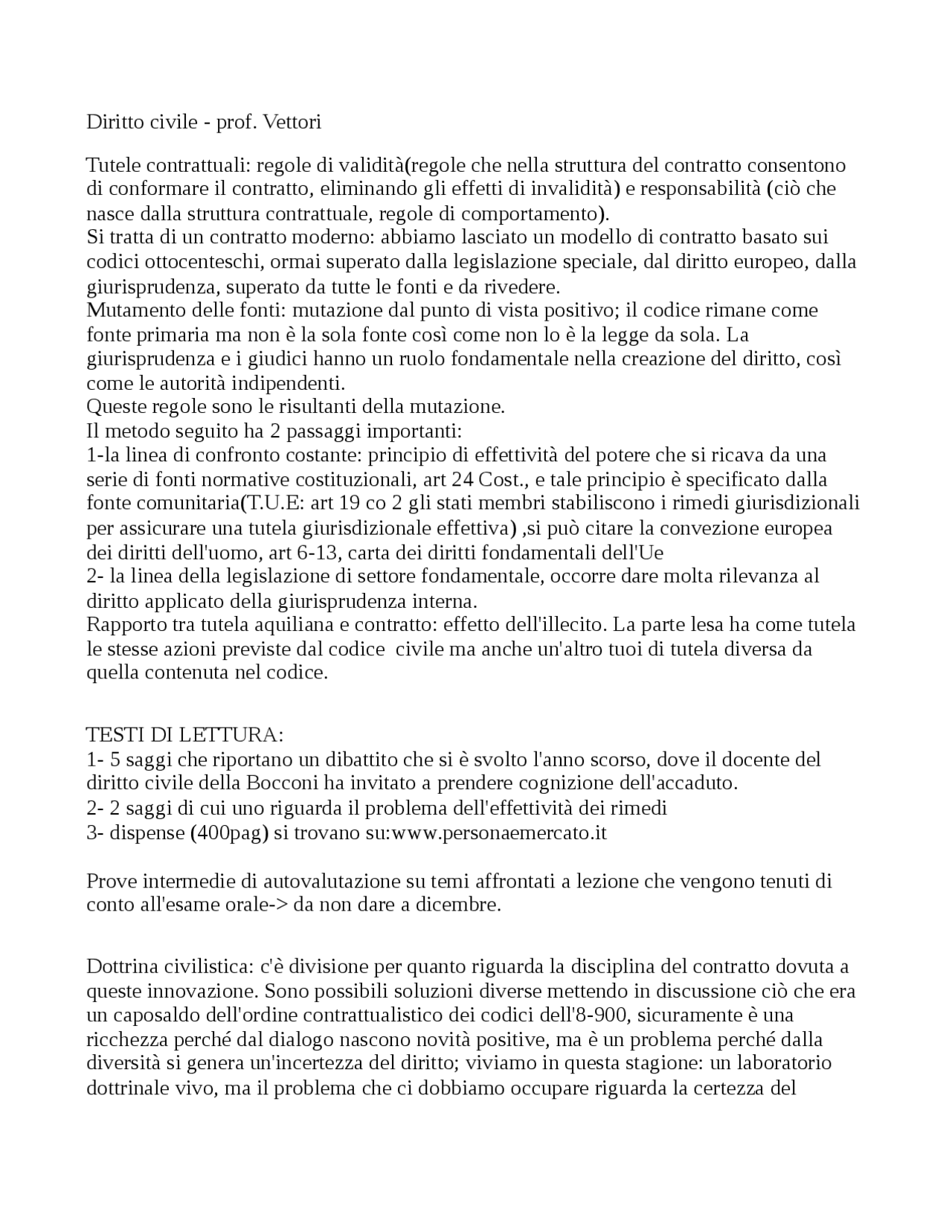 Appunti Diritto Civile Prof Vettori Docsity