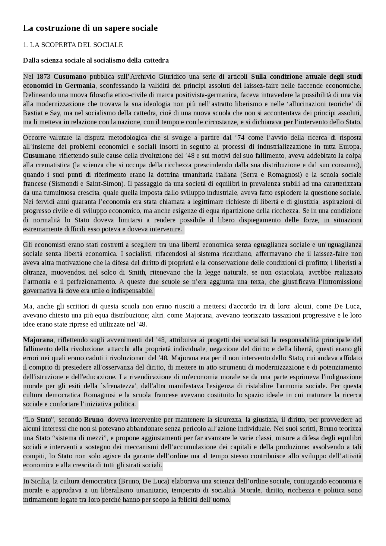 La Costruzione Di Un Sapere Sociale Docsity