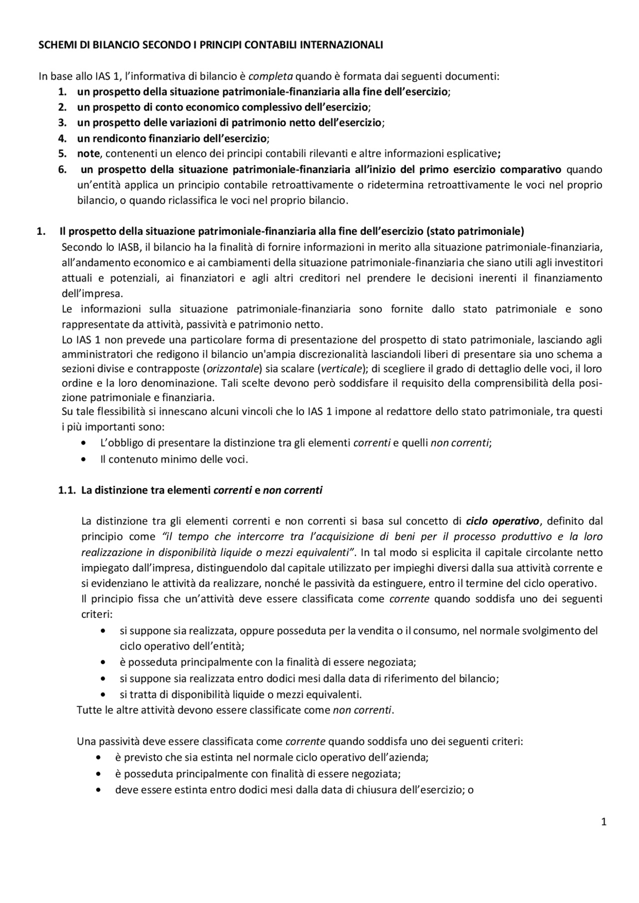 Schemi Di Bilancio Secondo I Principi Contabili Internazionali Docsity