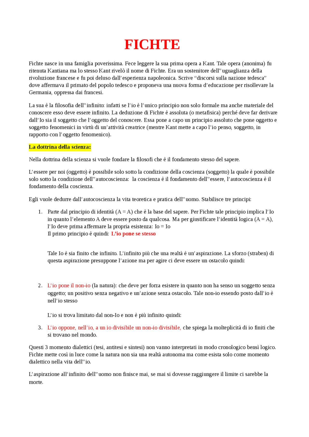 Appunti Su Fichte Docsity