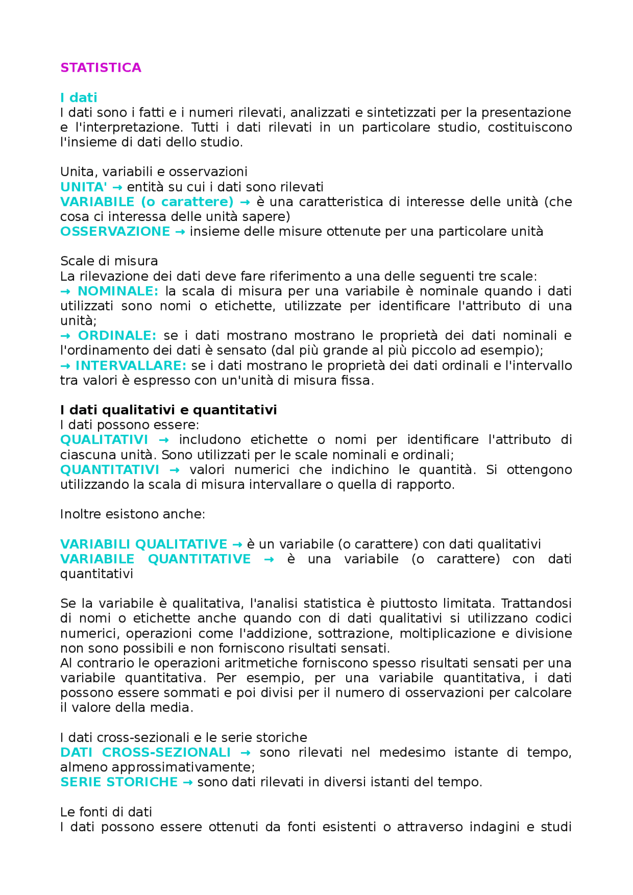 Statistica Descrittiva Docsity