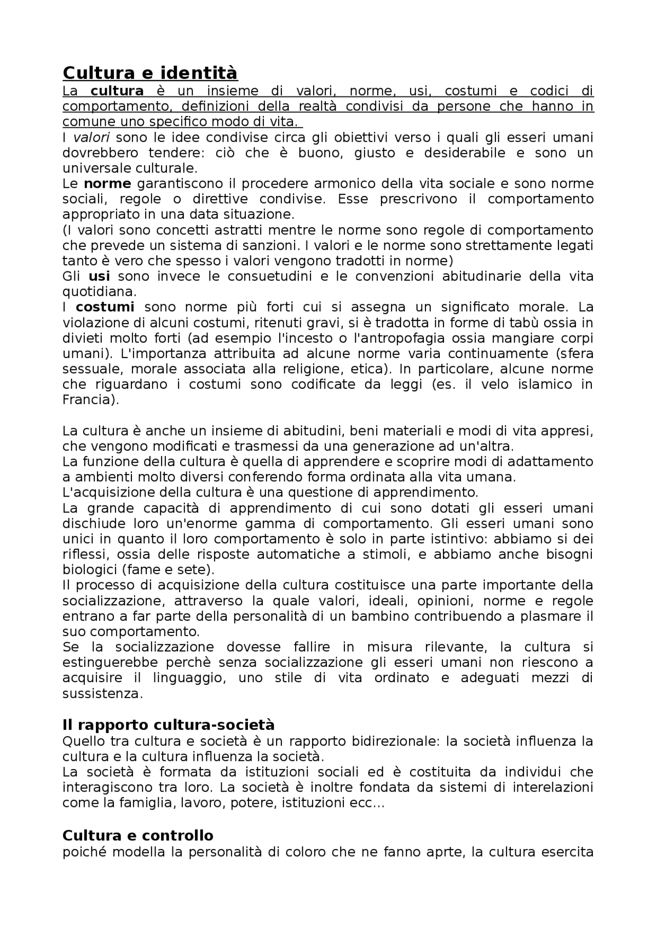 Cultura Riassunto Libro Smelser Docsity