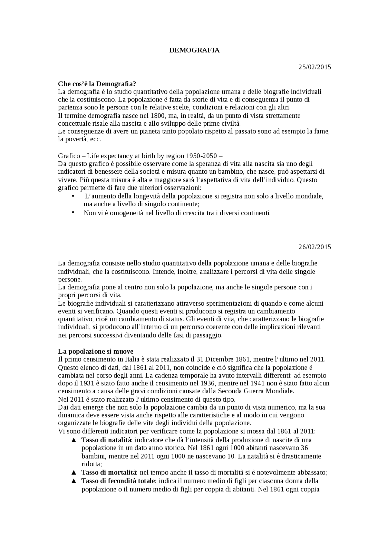 Riassunto Demografia Parte 1 Docsity
