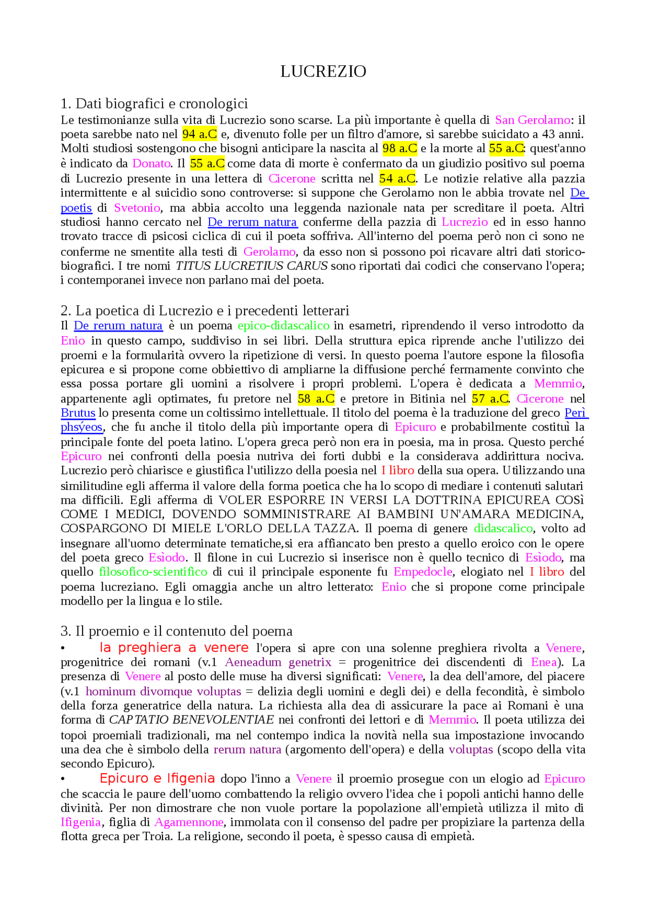 Appunti lezioni su Lucrezio - Docsity