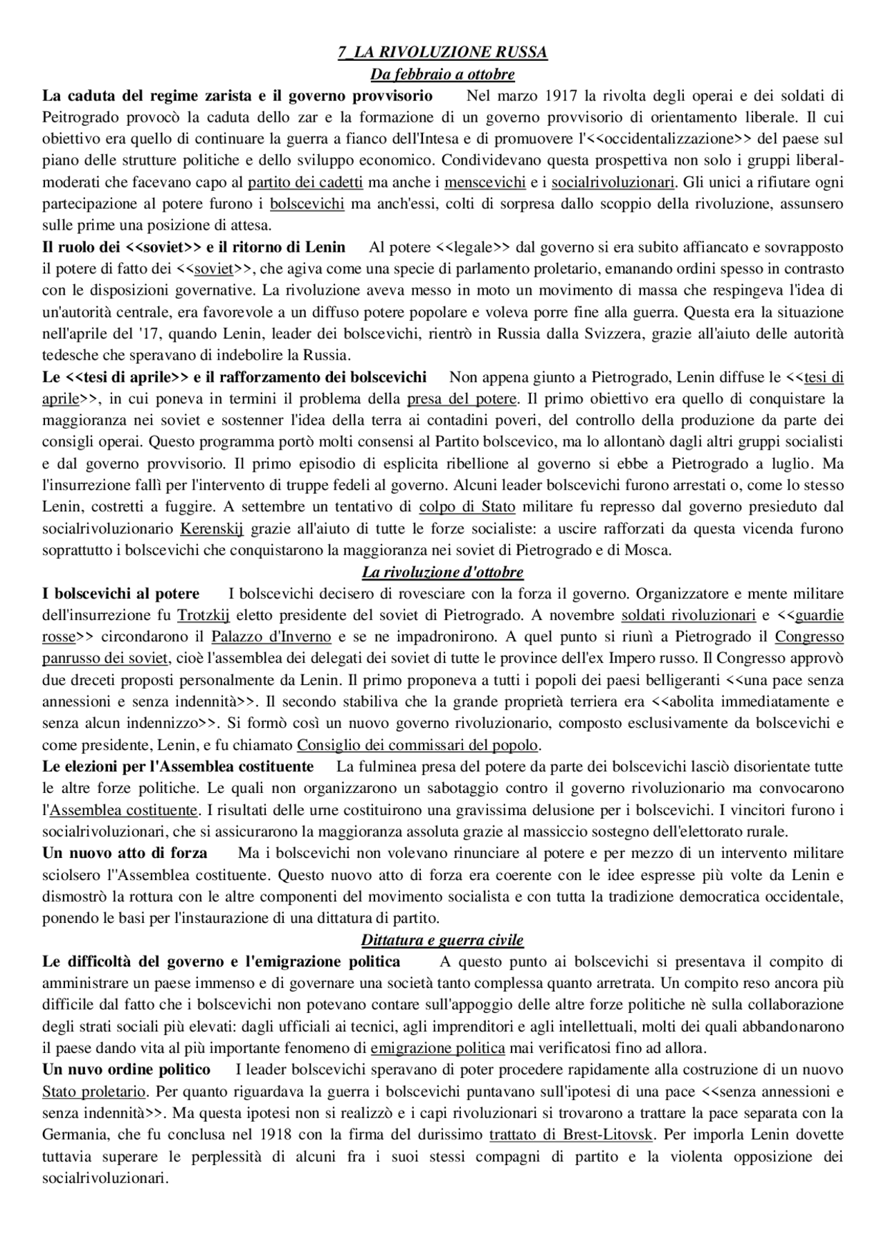 Riassunto La Rivoluzione Russa Docsity