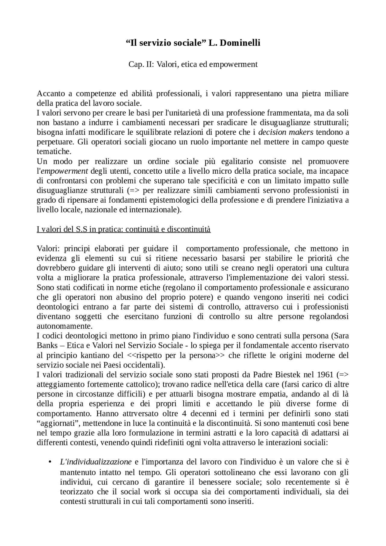 Riassunto Il Servizio Sociale L Dominelli Docsity