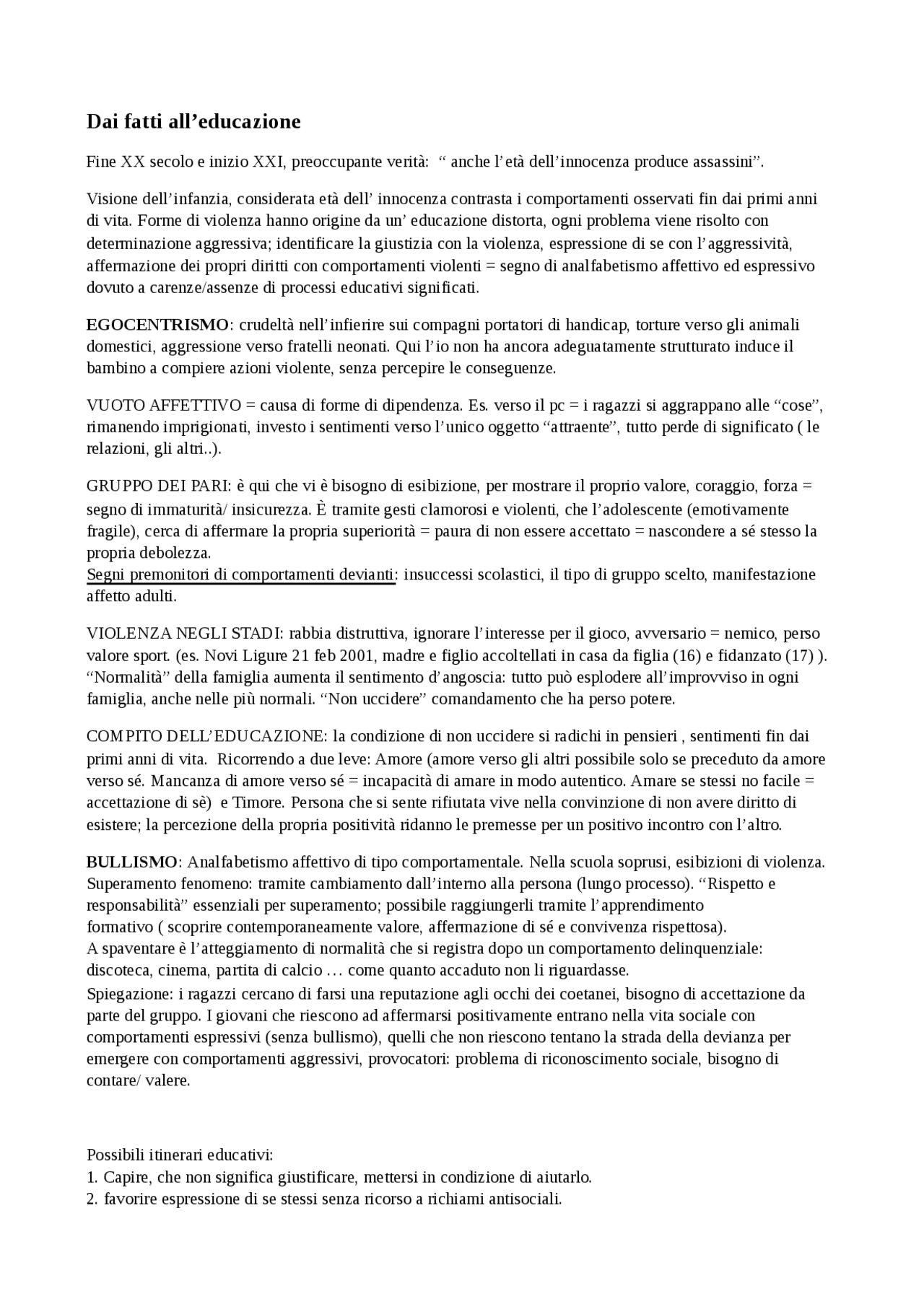Dai Fatti All Educazione Riassunto Del Riassunto Docsity