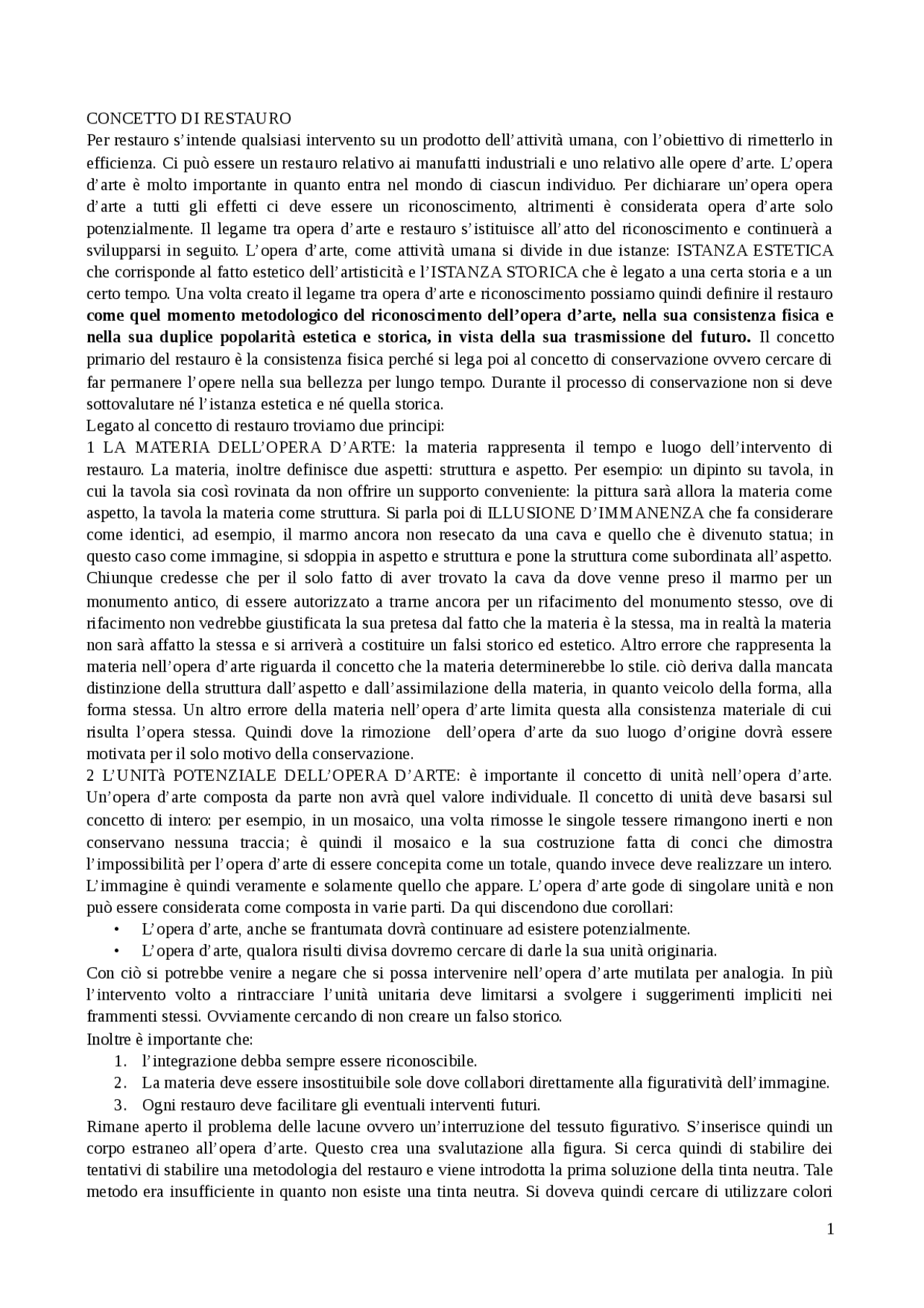 Appunti Teoria Del Restauro Docsity