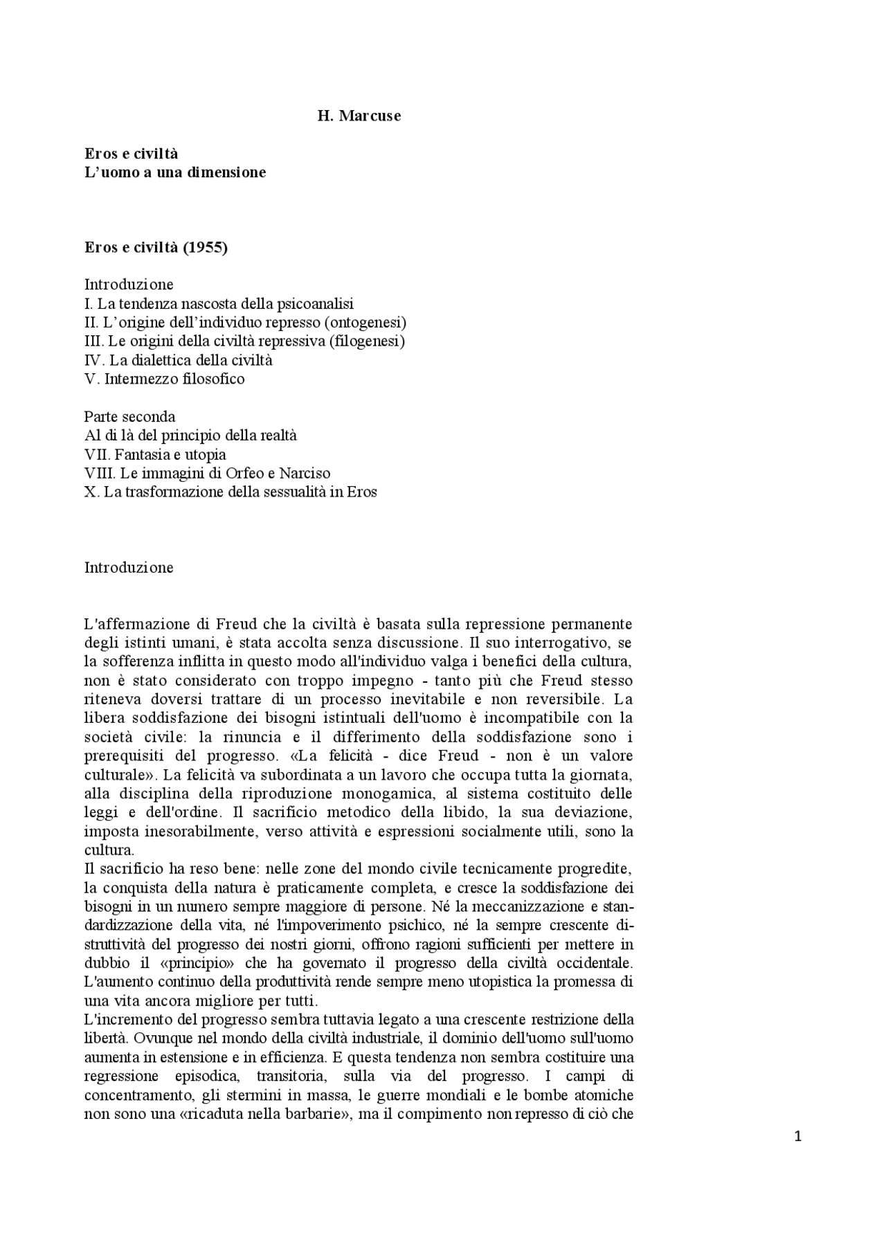 Riassunto Marcuse Eros E Civilità Docsity