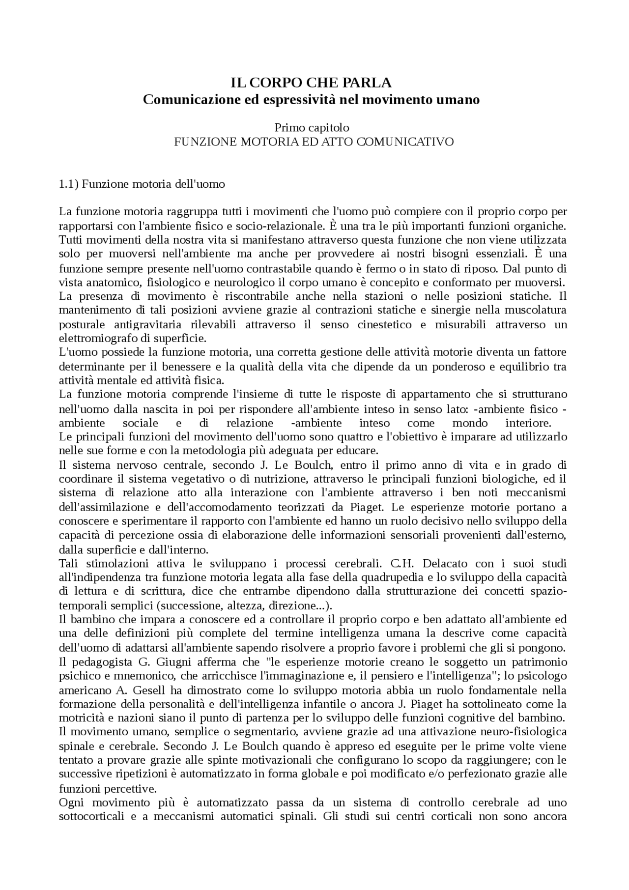Riassunto Il Corpo Che Parla Docsity