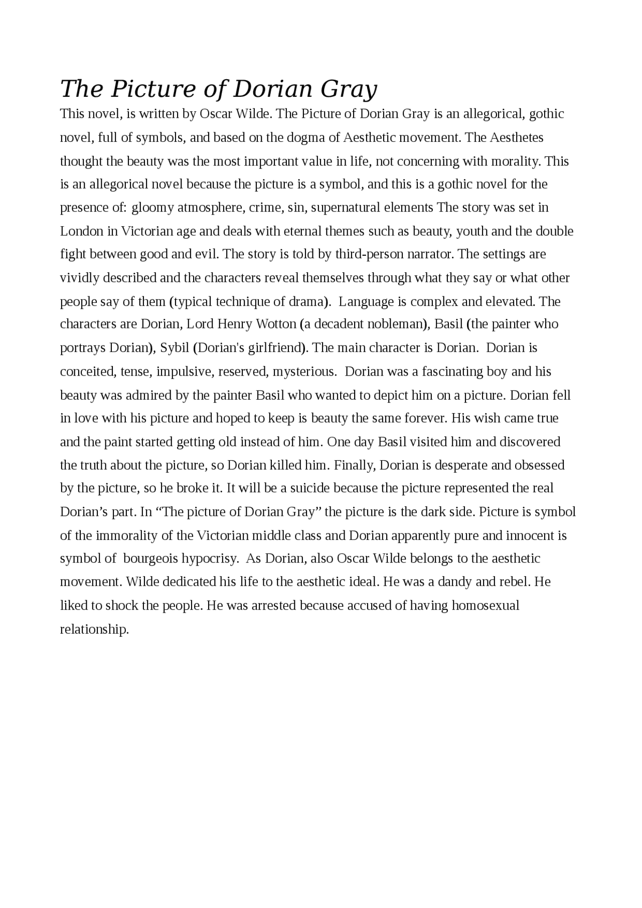 The picture of dorian gray - Docsity