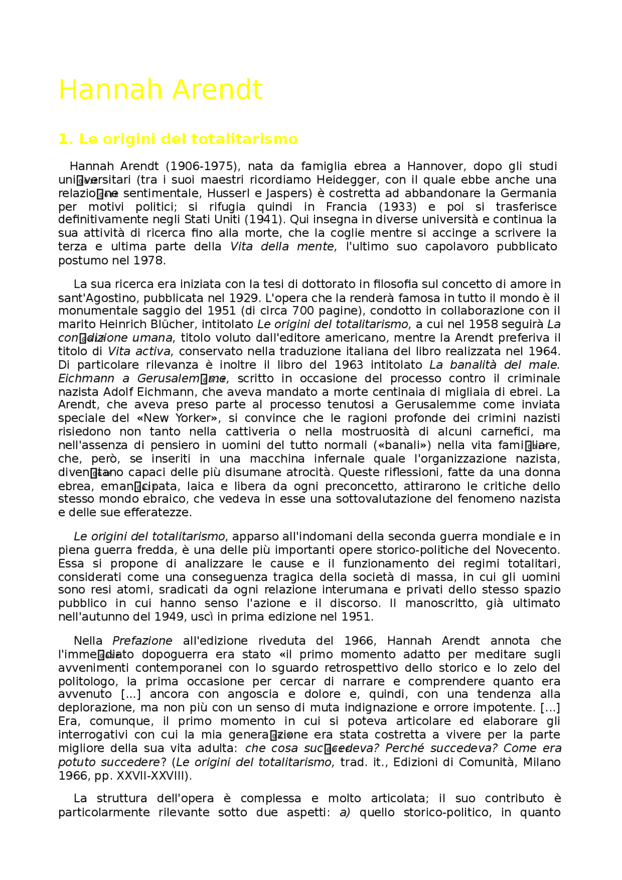 Appunti Simone Weil E Hannah Arendt Docsity