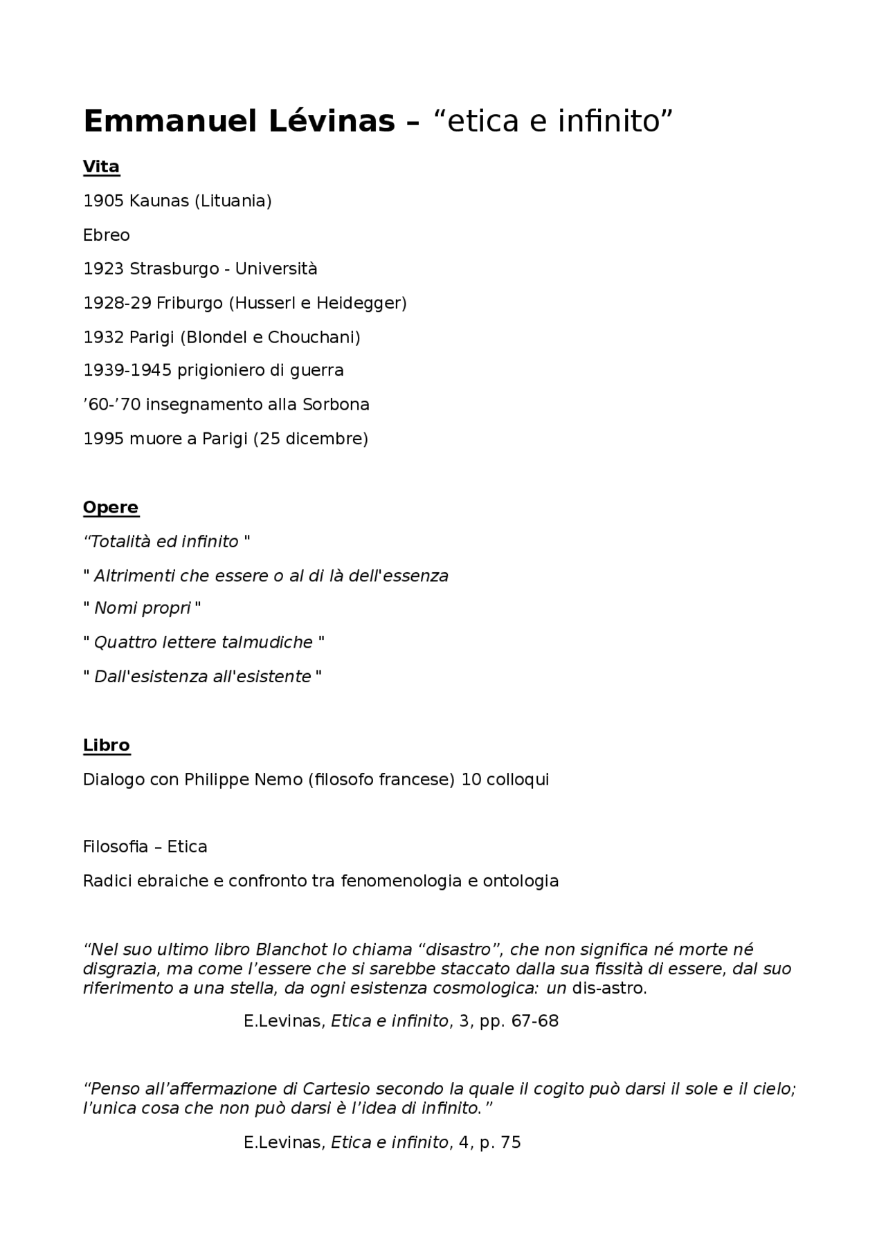 Appunti Emmanuel Lévinas Etica E Infinito Docsity