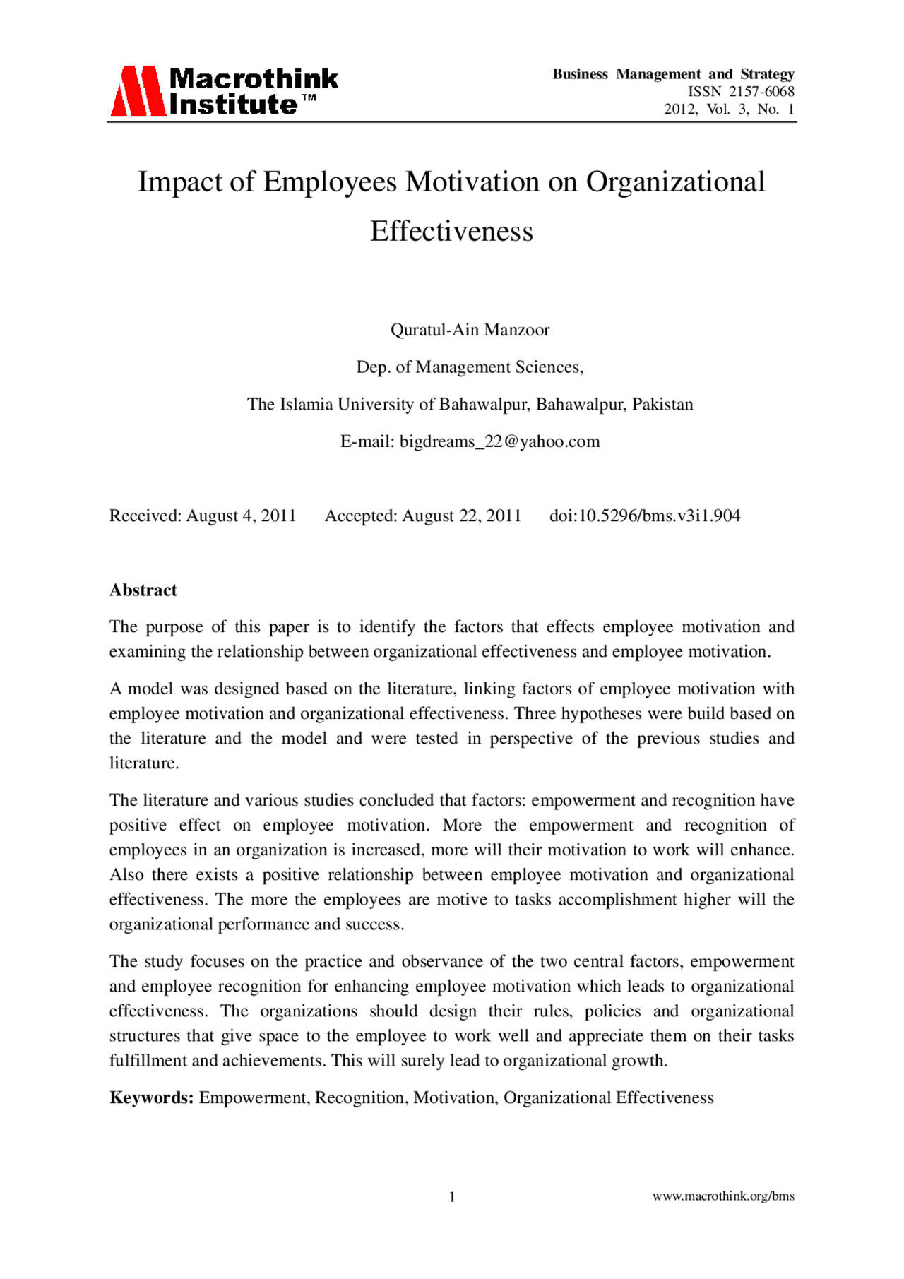 Motivation And Organizational Performance Docsity