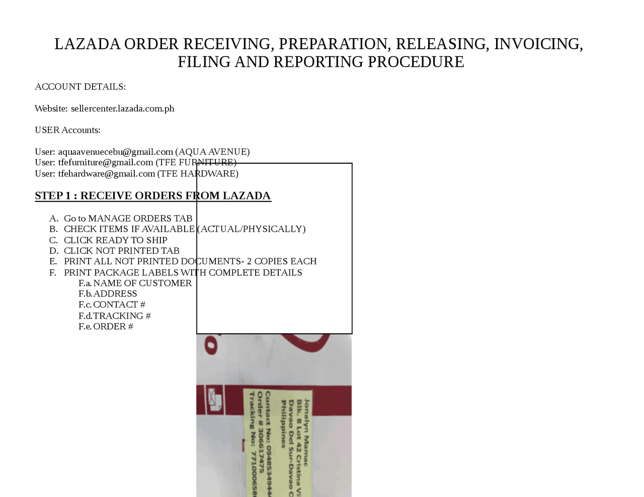 Lazada order receiving - Docsity