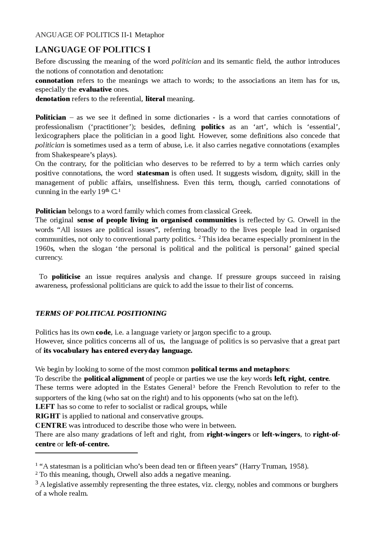 The language of politics - Docsity