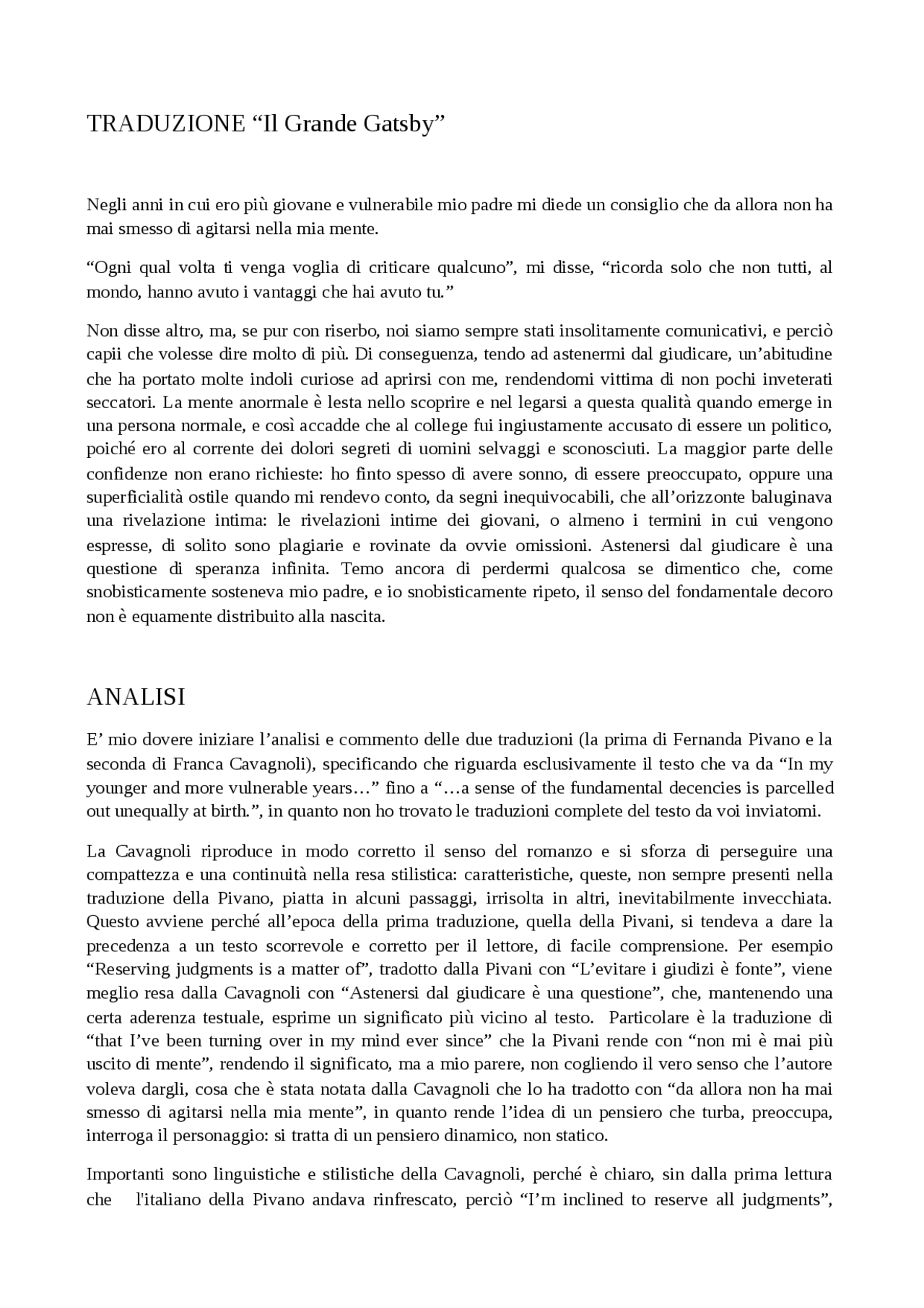 Traduzione Il Grande Gatsby Docsity