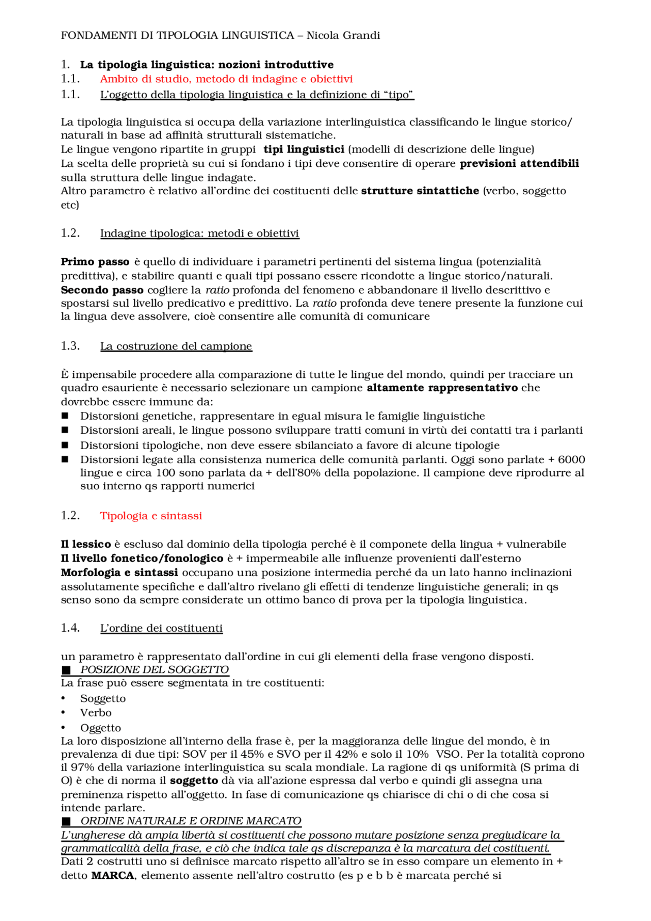 Appunti Fondamenti Di Tipologia Linguistica Docsity