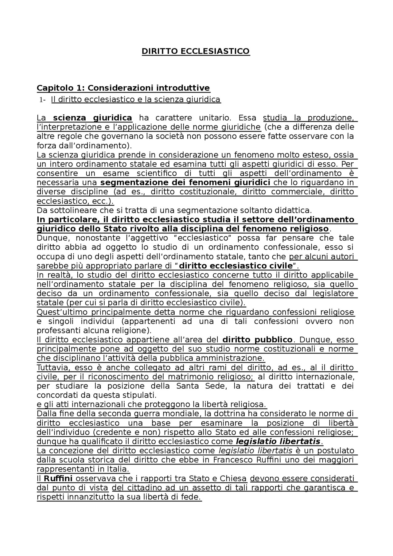 Riassunto Diritto Ecclesiastico Docsity