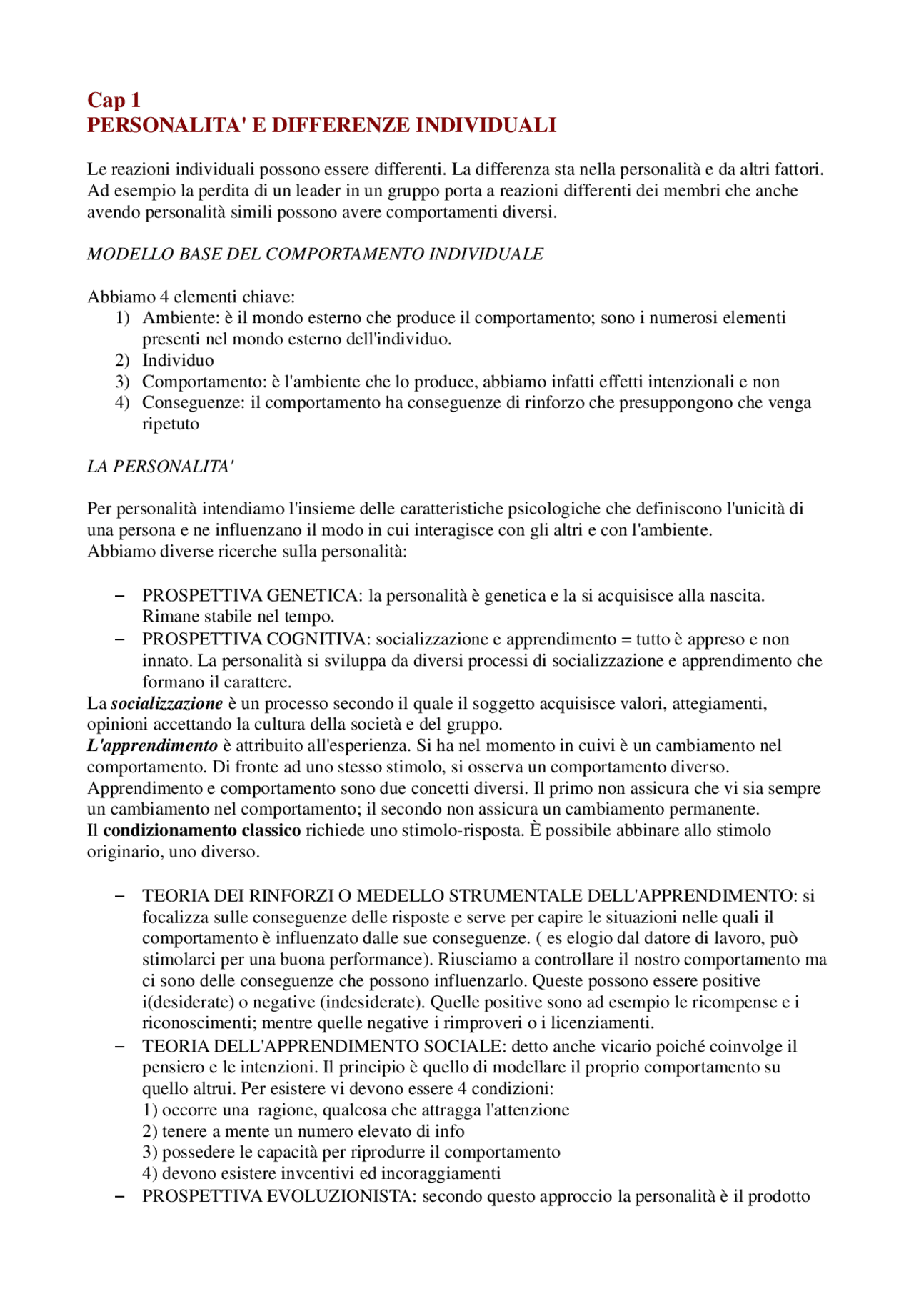 Riassunto Comportamento Organizzativo Tosi Pilati Cap 1 Docsity