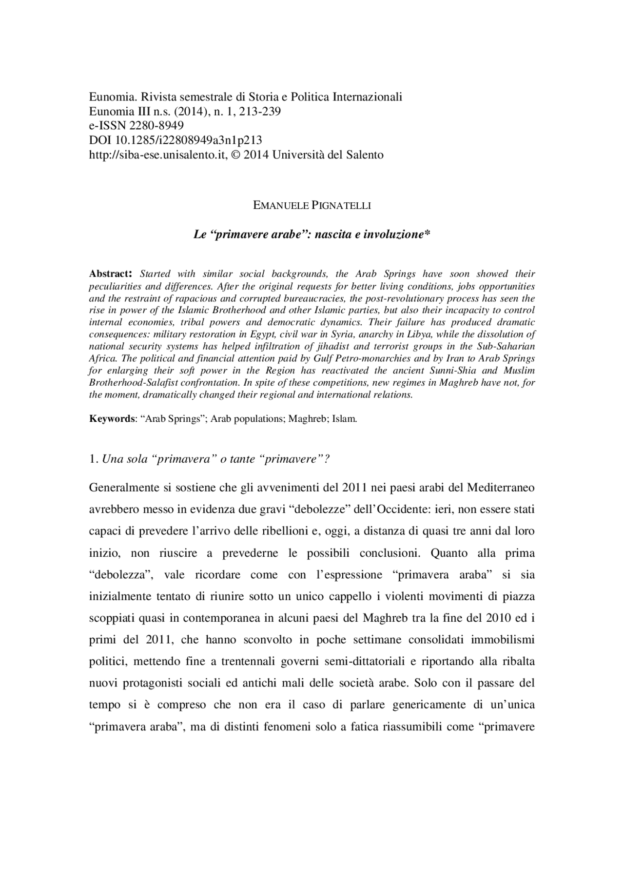 Le "Primavere Arabe": nascita e involuzione - Docsity