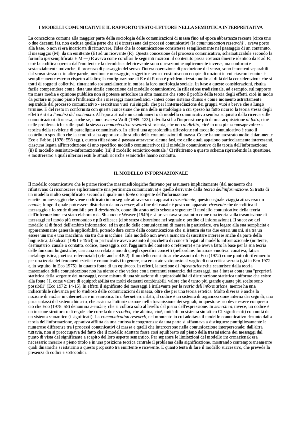 I Modelli Comunicativi Appunti Di Scienze Della Comunicazione Docsity