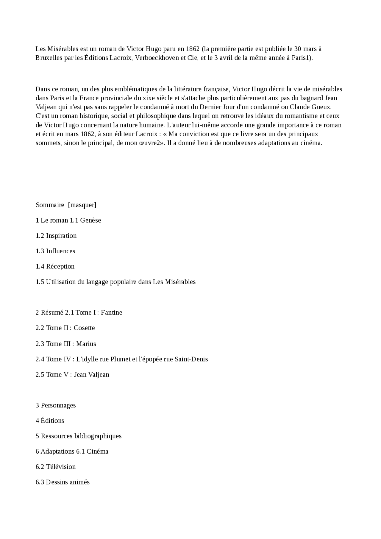 Les misérables est un roman de victor hugo paru en 1862 - Docsity