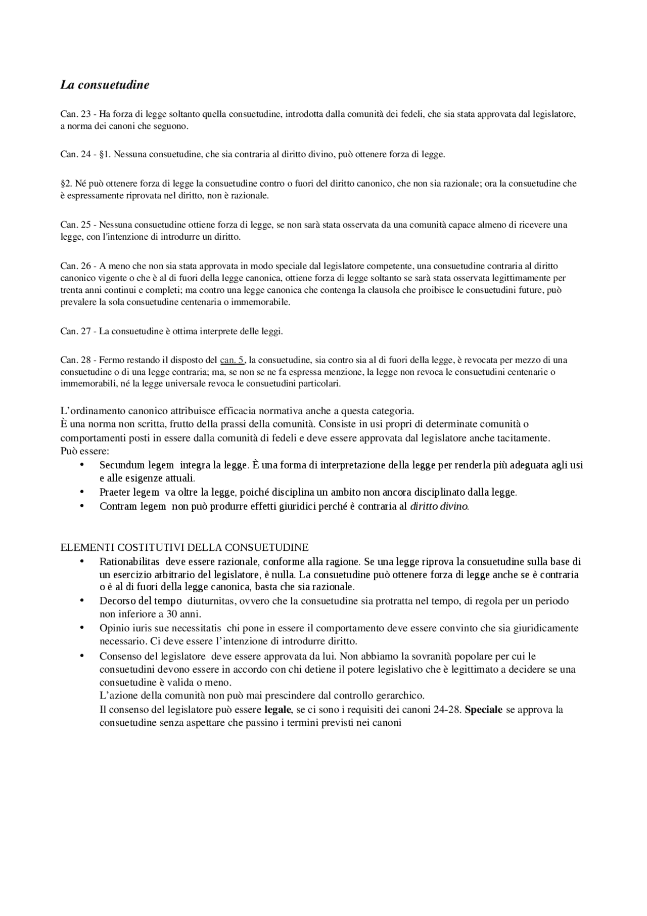 Consuetudine Appunti Di Diritto Canonico Docsity