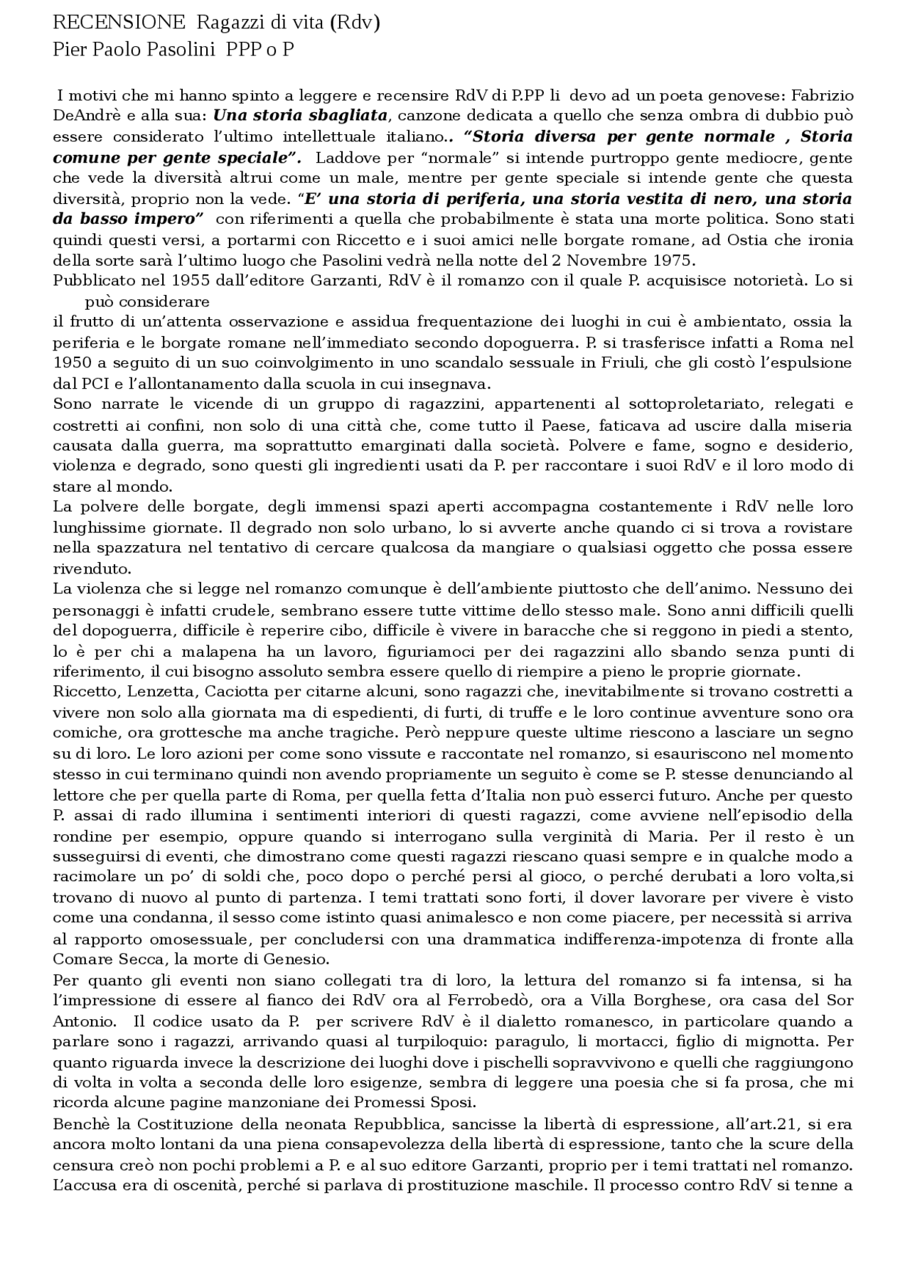 Ragazzi Di Vita Docsity