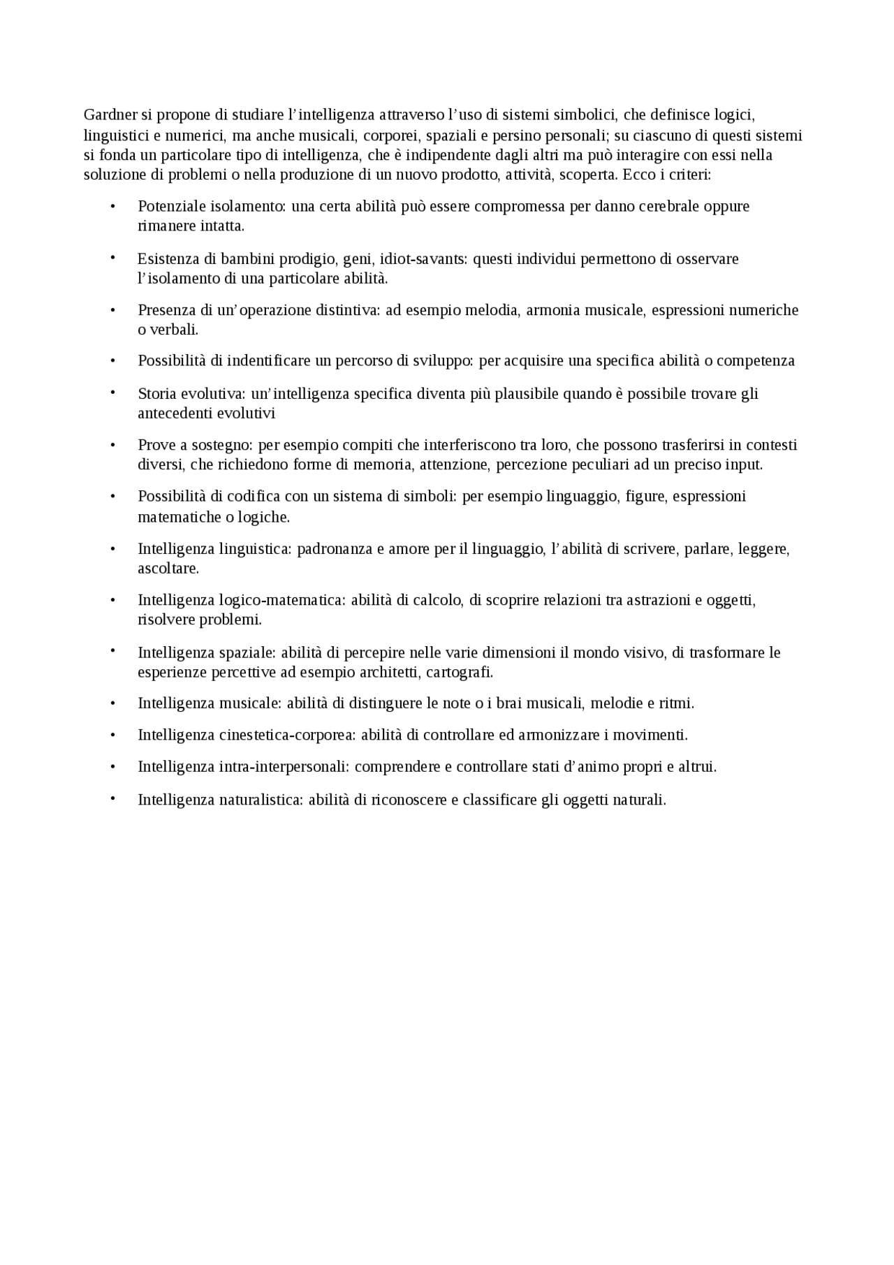 Le intelligenze multiple gardner - Docsity
